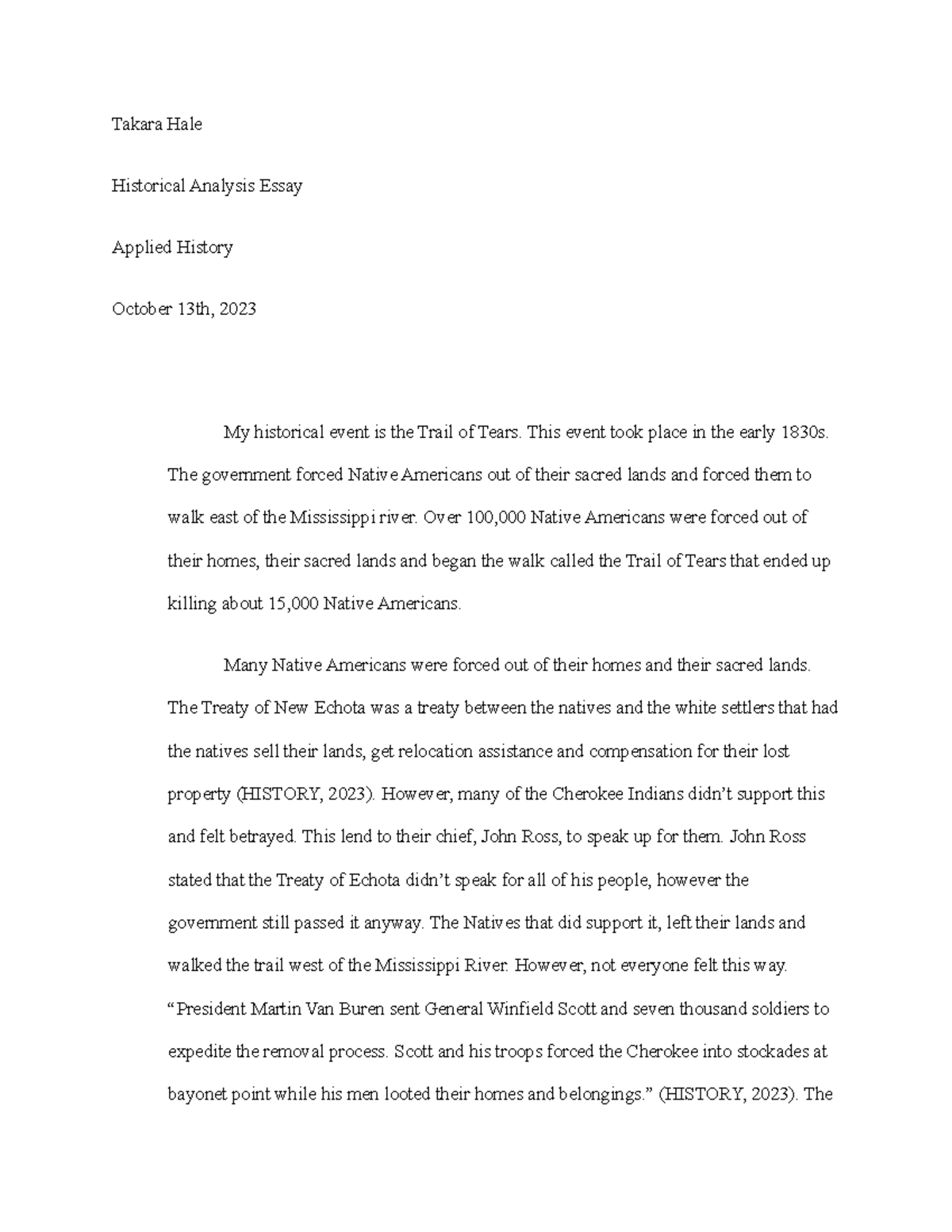Historical Analysis Essay - Takara Hale Historical Analysis Essay ...