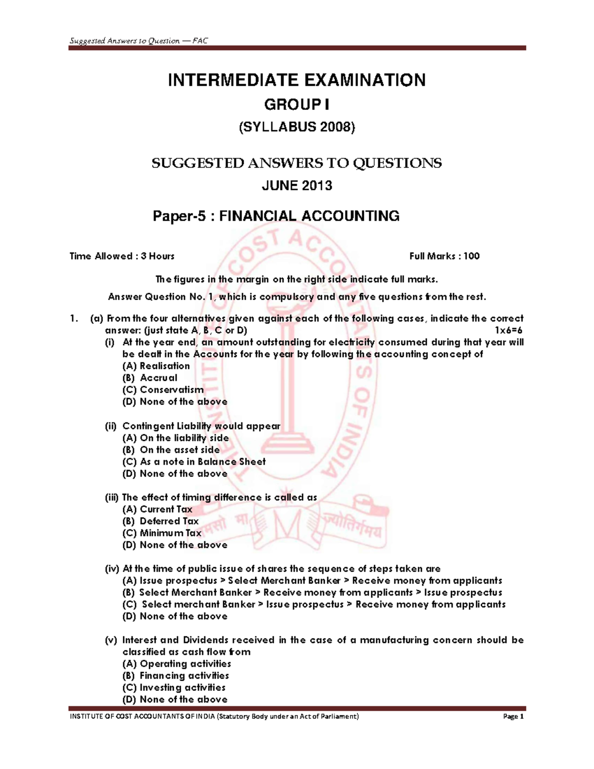 Paper-5 - INTERMEDIATE EXAMINATION GROUP I (SYLLABUS 2008) SUGGESTED ...