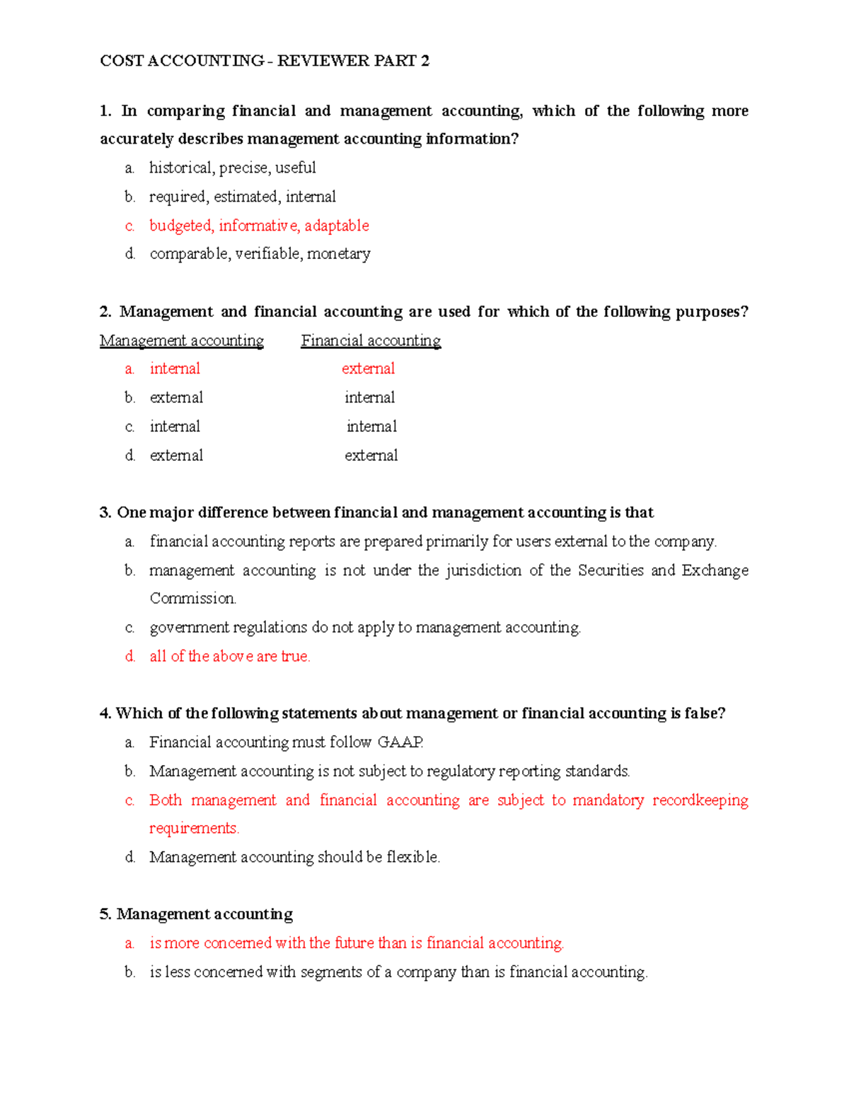 Cost Accounting - Reviewer Part 2 - 1. In comparing financial and ...