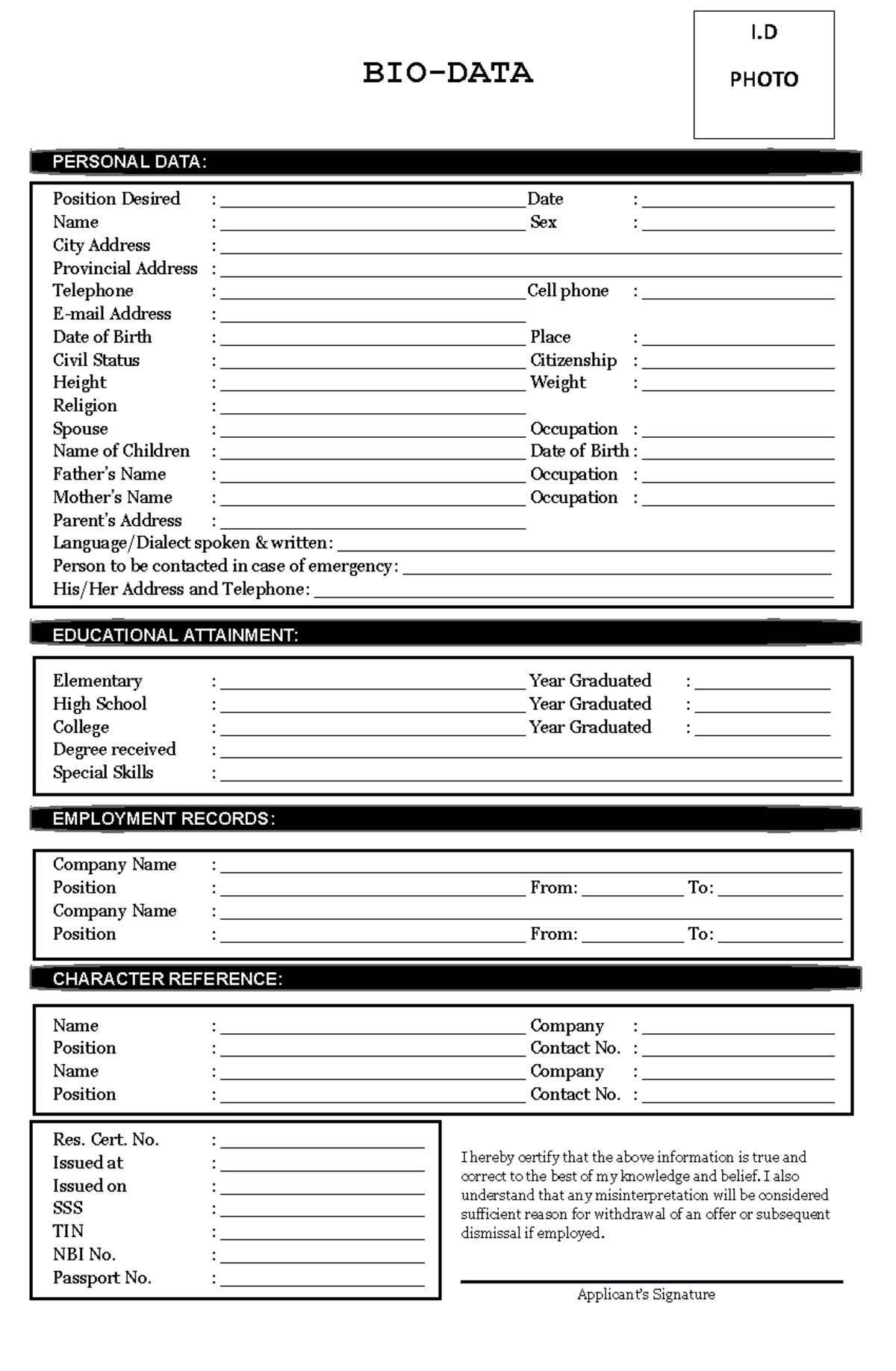 Biodata Format for Job - This is an assignment - BIO-DATA PERSONAL DATA ...