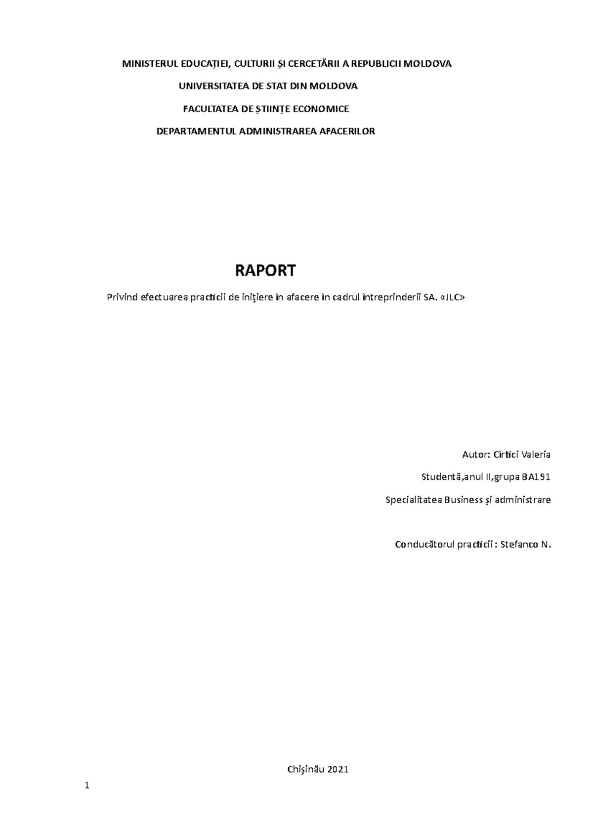 Raport de practica sumar pentru literatura universitatea de stat. din ...