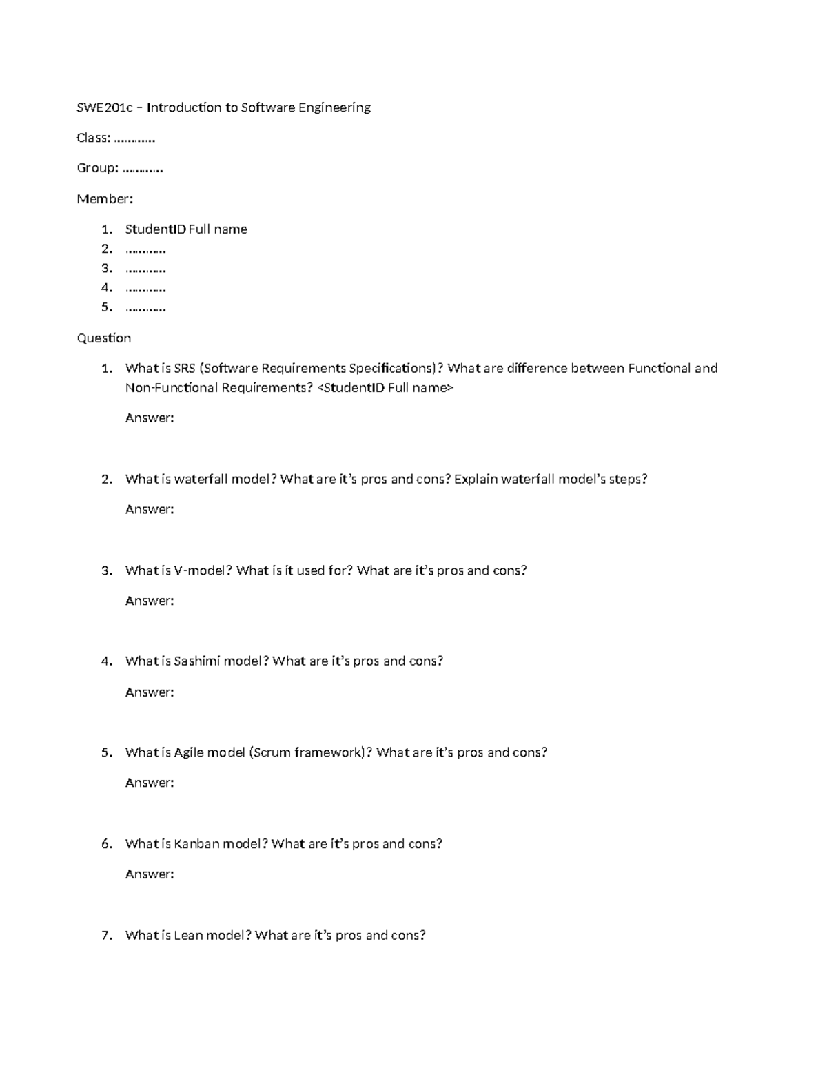 SWE201c TL01 Exercise Group XX - SWE201c – Introduction to Software Engineering Class ...