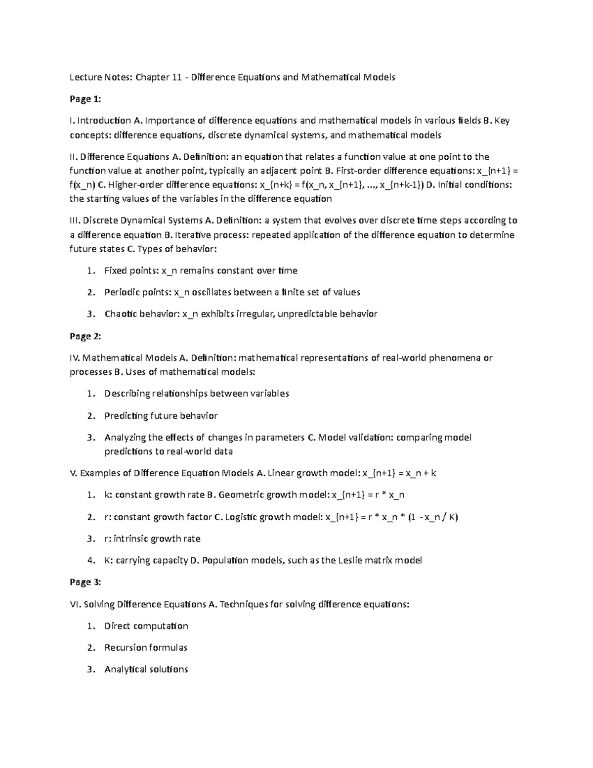 Mathematics of Finance 11 - Lecture Notes: Chapter 11 - Difference ...