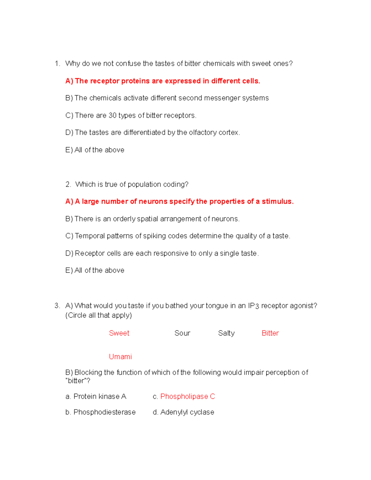 Tutoring workshop 4 answers - Why do we not confuse the tastes of ...
