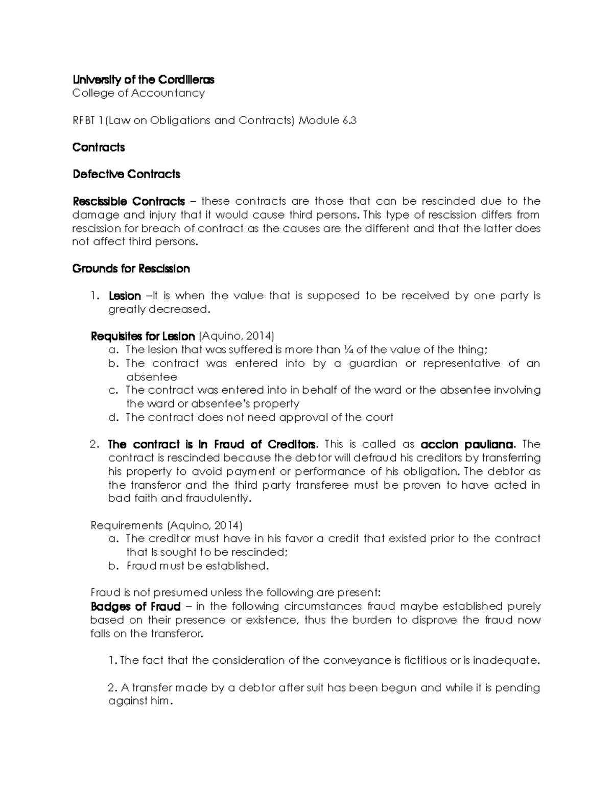 Contracts - Defective Contracts - University of the Cordilleras College ...