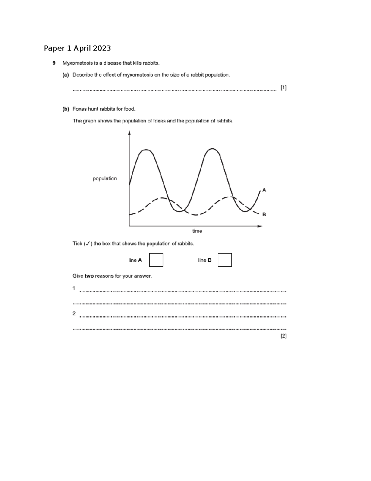 Bio past year questions y9 - Biology - Paper 1 April Paper 1 April - Studocu