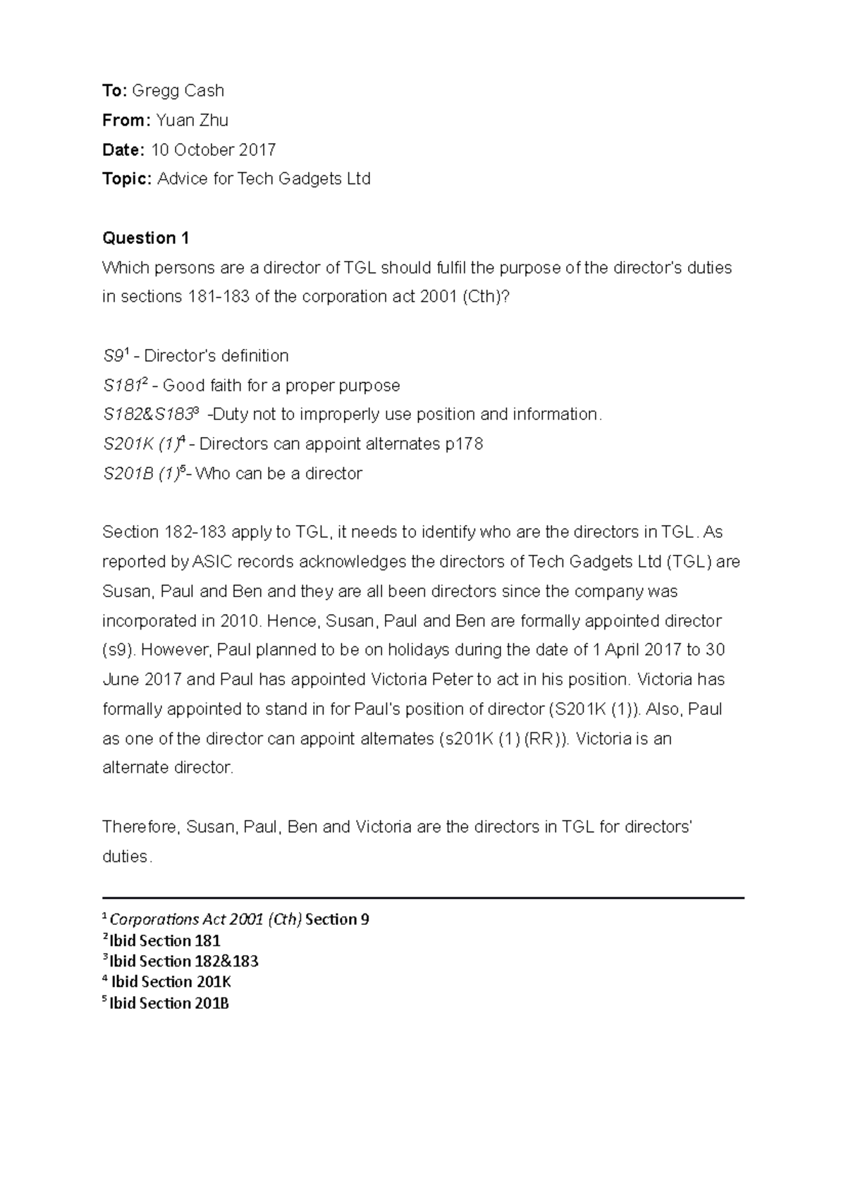 CL Problem solving Assignment - To: Gregg Cash From: Yuan Zhu Date: 10 ...