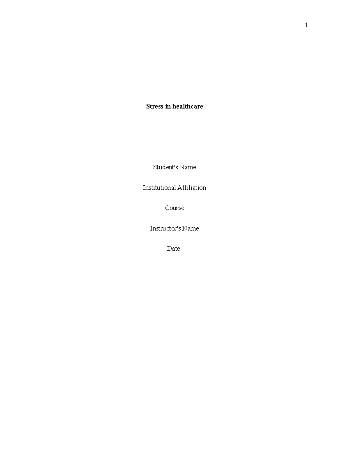 Concept of Stress - Summaries Assignment - Stress in healthcare Student ...