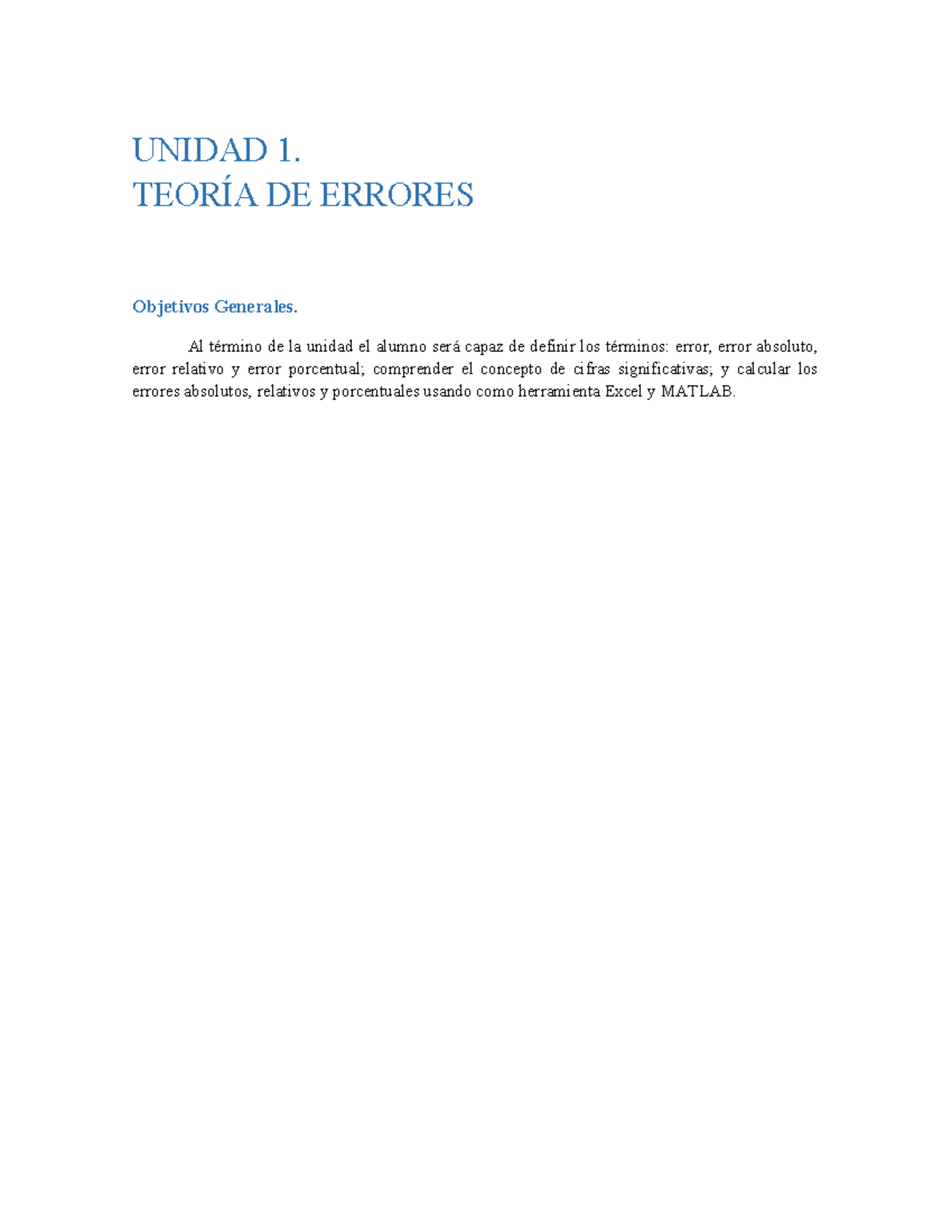 Unidad 1 Teoria del error - UNIDAD 1. TEORÍA DE ERRORES Objetivos ...