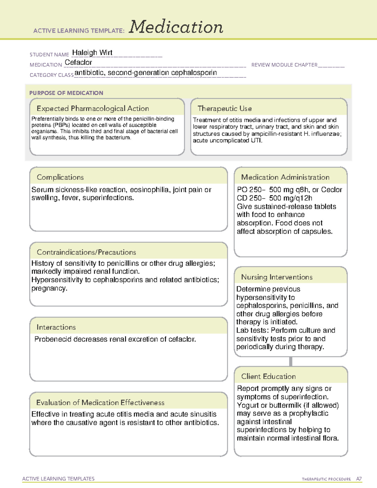 Cefaclor - ACTIVE LEARNING TEMPLATES THERAPEUTIC PROCEDURE A Medication ...