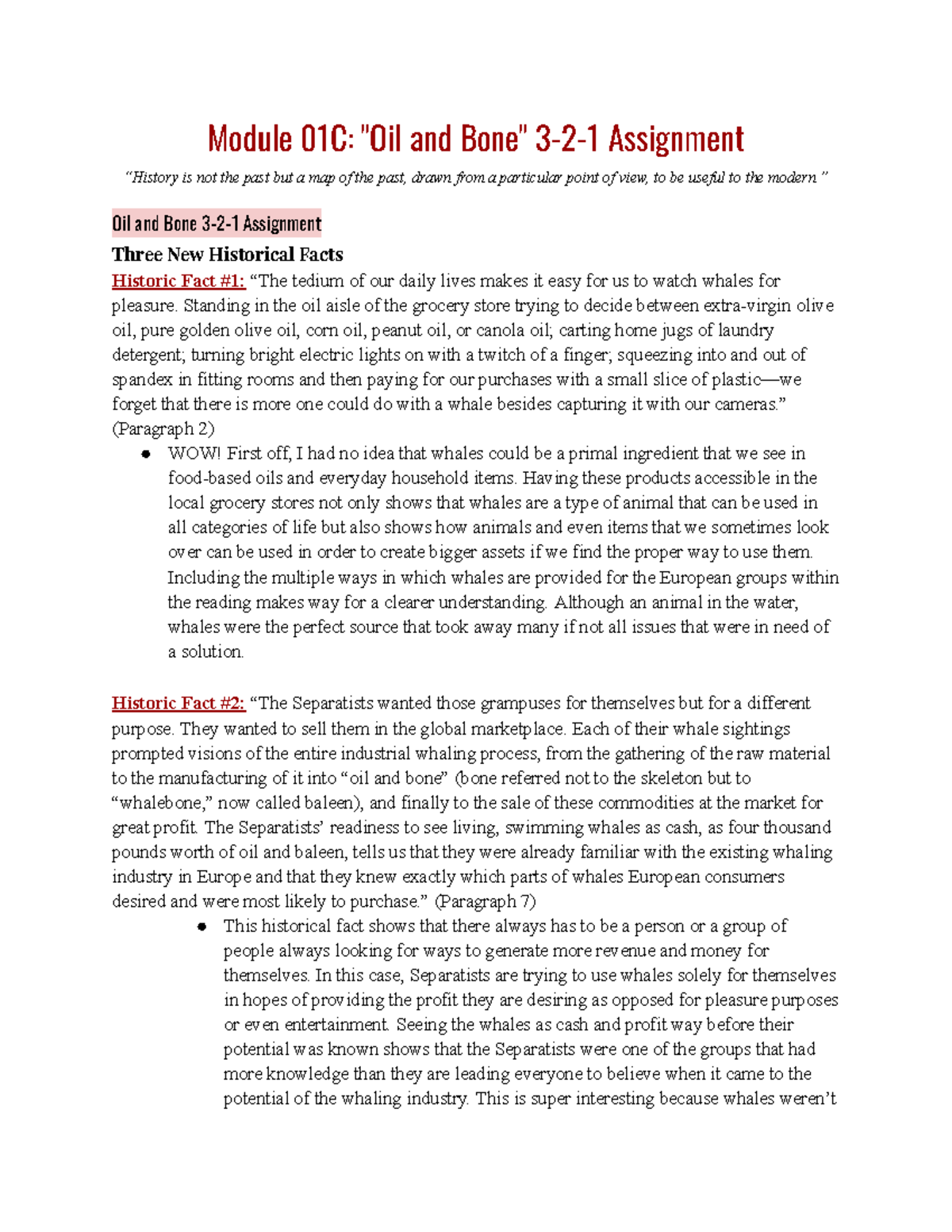 Module 01C Oil and Bone 3-2-1 Assignment - Module 01C: "Oil and Bone" 3 ...