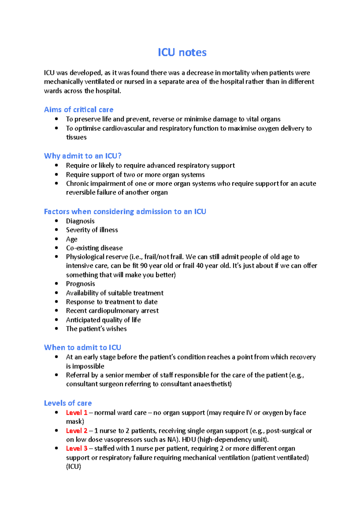 Notes ICU Lecture Notes Lecture On Intensive Care Unit ICU Notes 