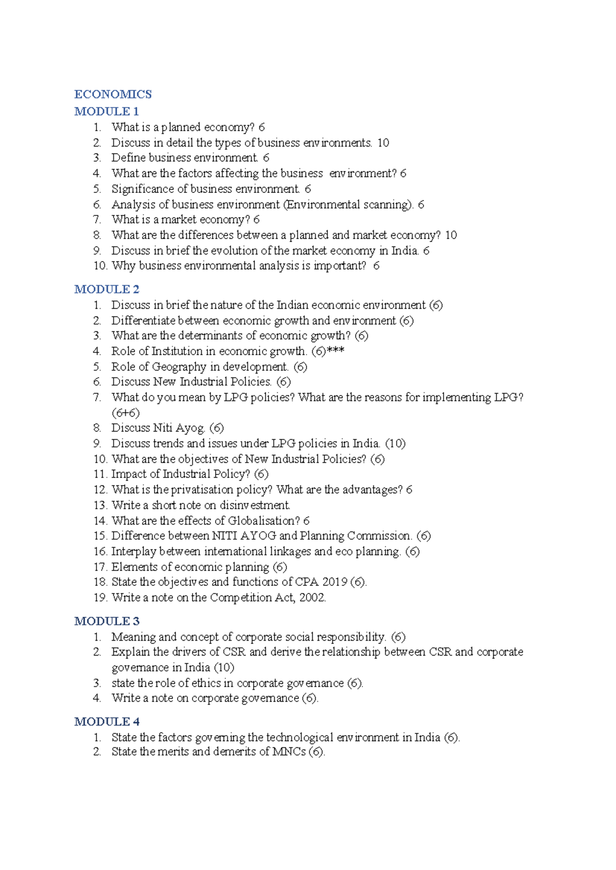 Economics questions - ECONOMICS MODULE 1 What is a planned economy? 6 ...