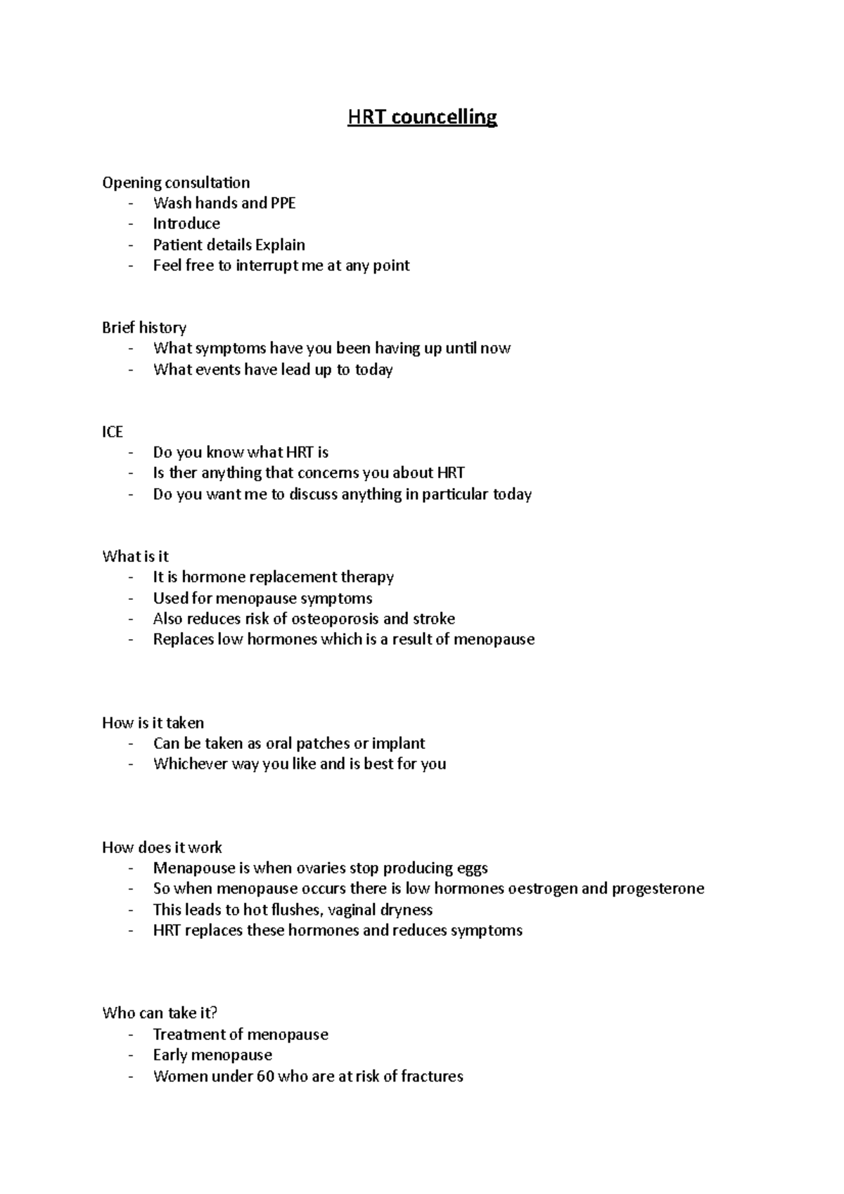 HRT councelling - medication counselling - OSCE prep - HRT councelling ...