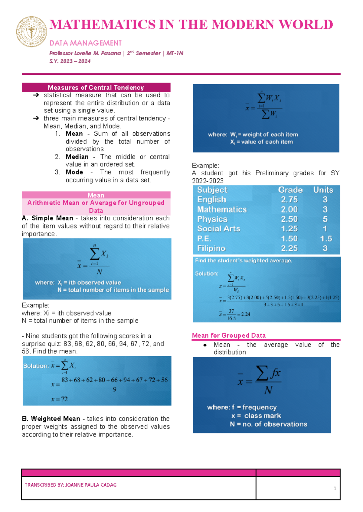 MMW W2 Trans - Module 5 Part 2 Data Management - MATHEMATICS IN THE MODERN WORLD DATA MANAGEMENT ...
