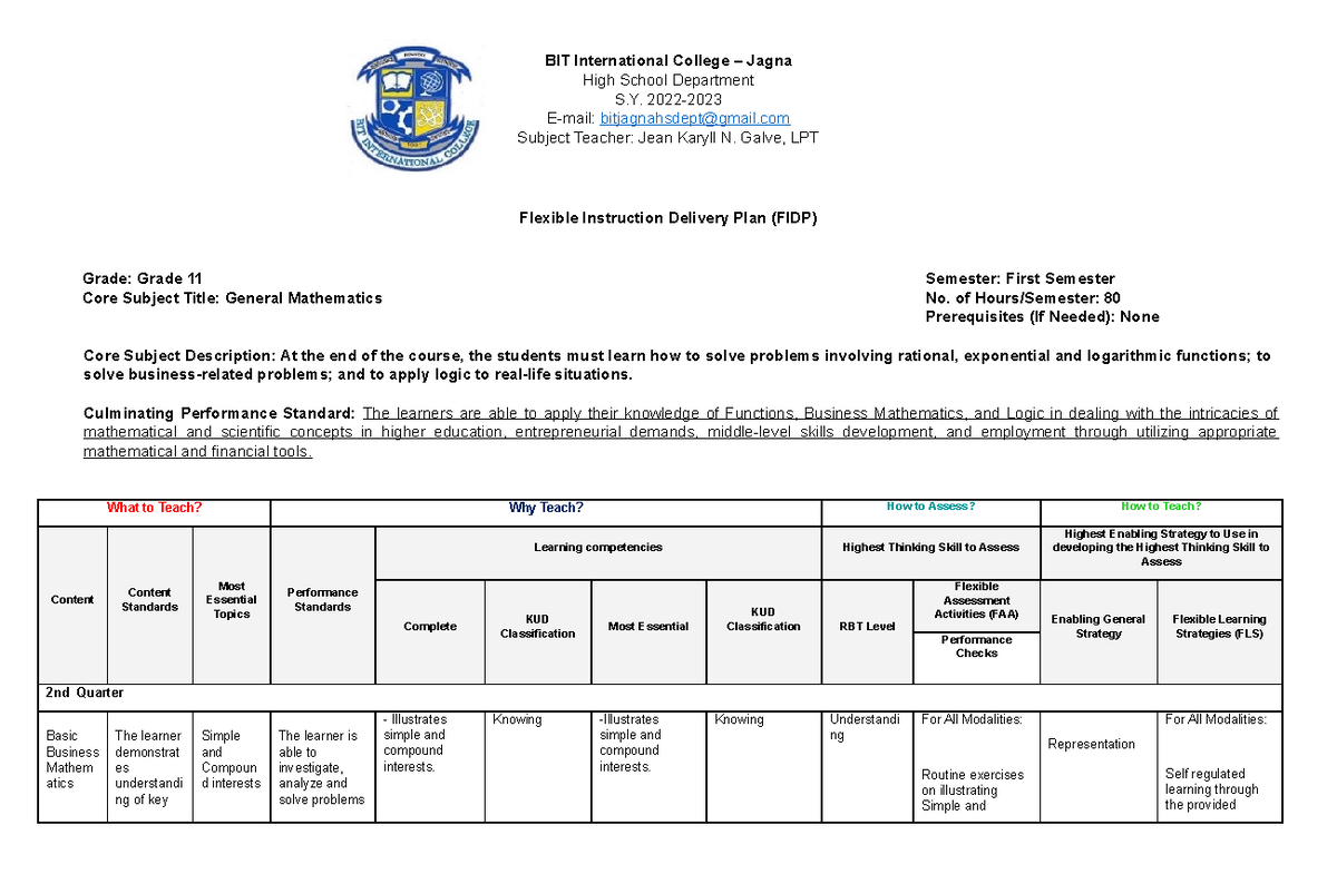 FIDP Gen Math - jdh jhf - BIT International College – Jagna High School ...