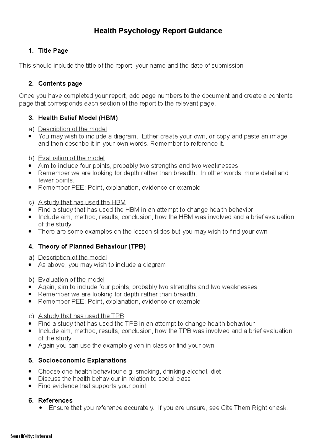 Health Psycholgy Report Guidance - Sensitivity: Internal Health ...