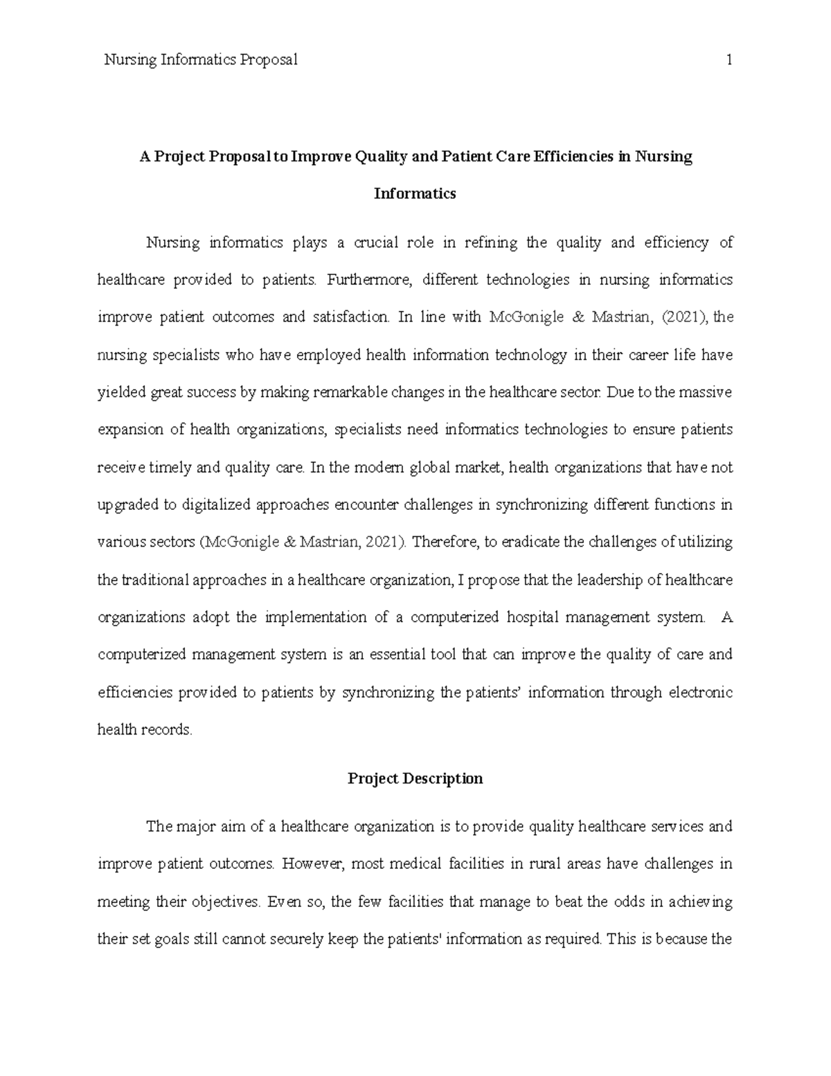 Nursing informatics - A Project Proposal to Improve Quality and Patient ...
