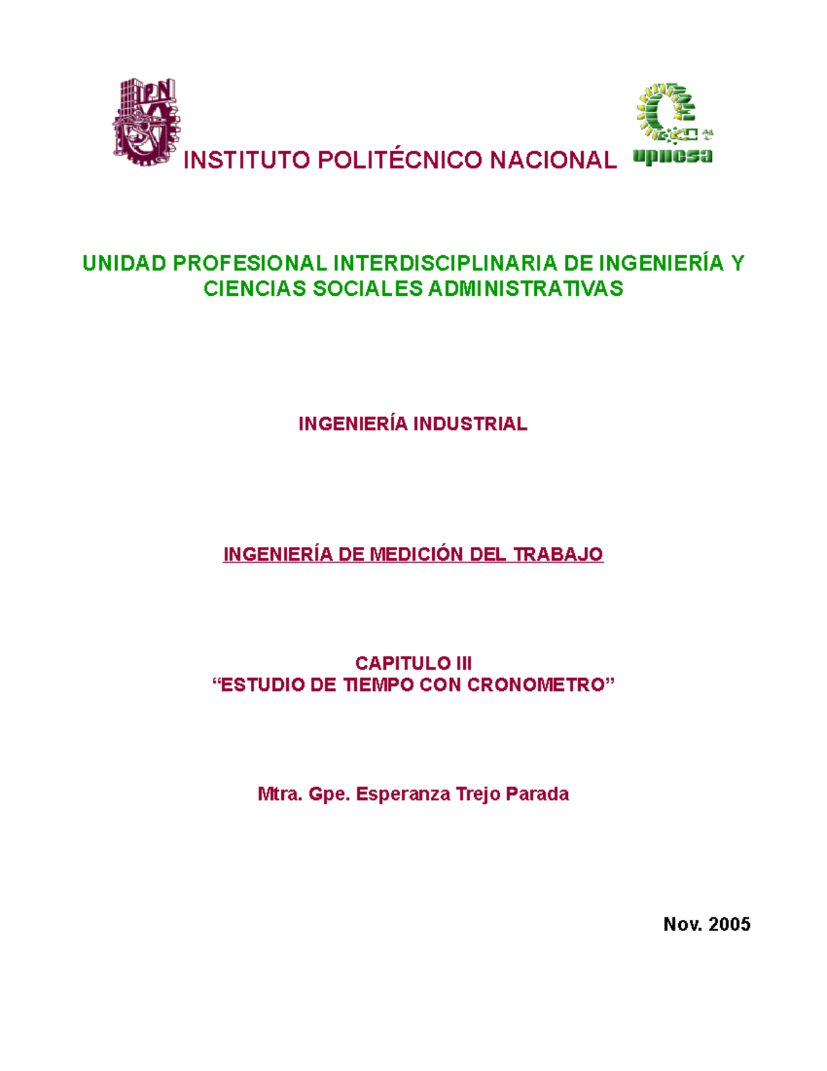 Capitulo 3 Estudio DE Tiempos CON Cronom - INSTITUTO POLITÉCNICO ...