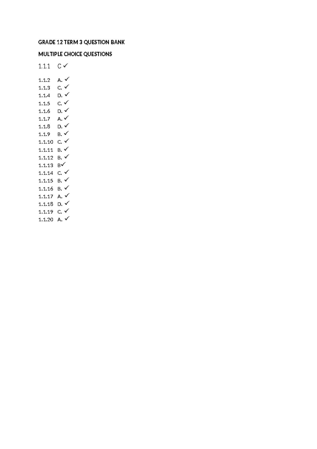 Grade 12 TERM 3 Question BANK Marking Guideline - GRADE 12 TERM 3 ...