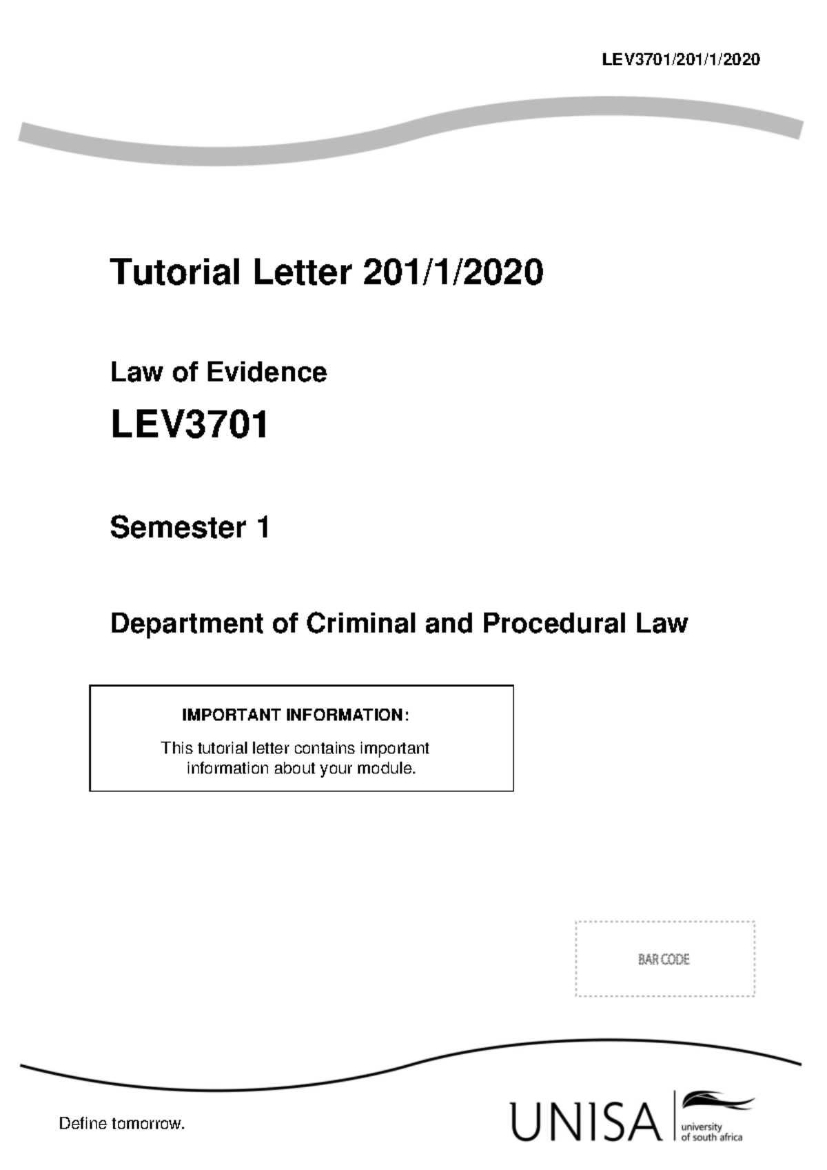 201 2020 1 b - tutorial letter - LEV 3701 /201/ 1 /20 20 Tutorial ...