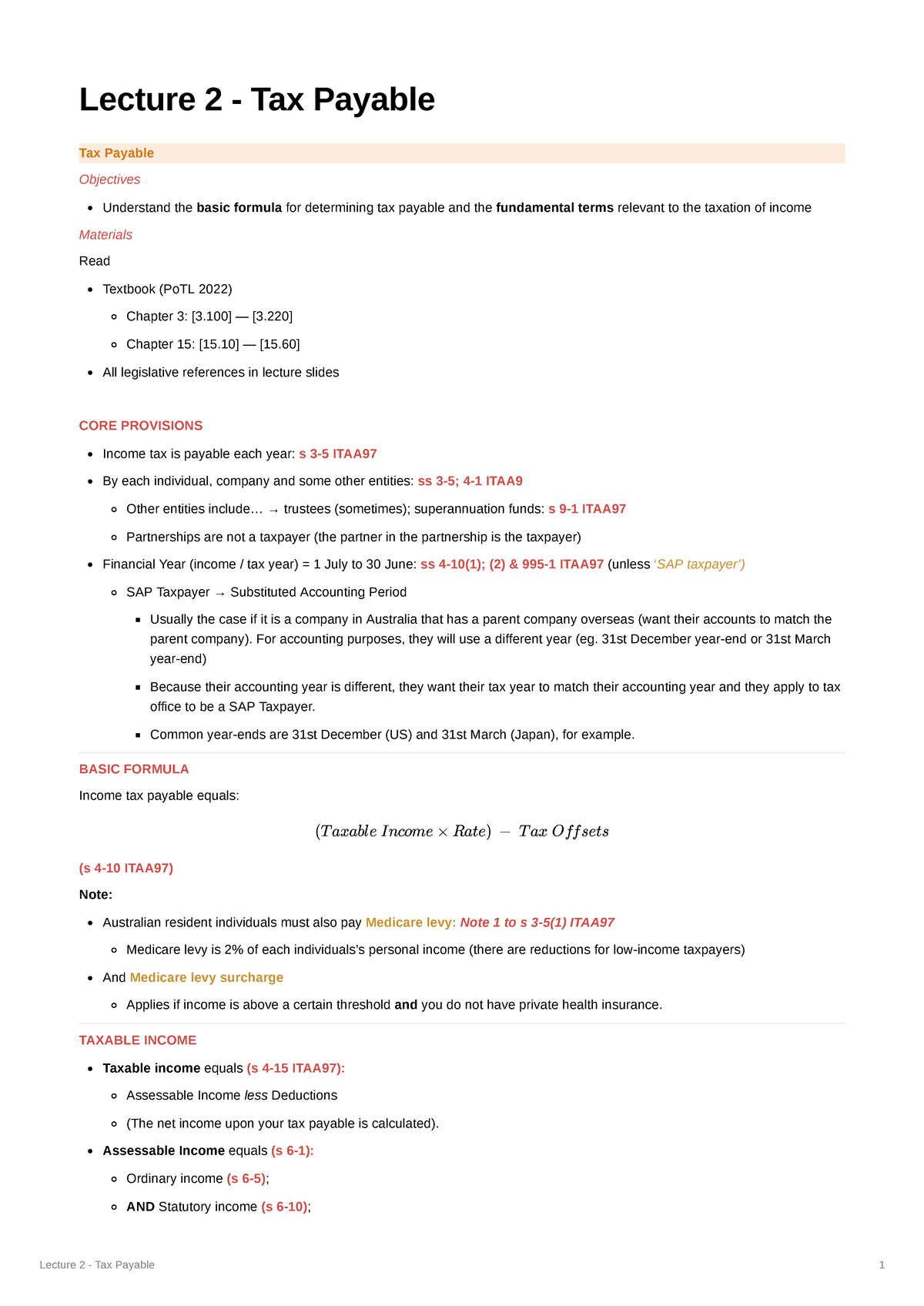 Lecture 2 - Lecture 2 - Tax Payable Tax Payable Objectives Understand ...