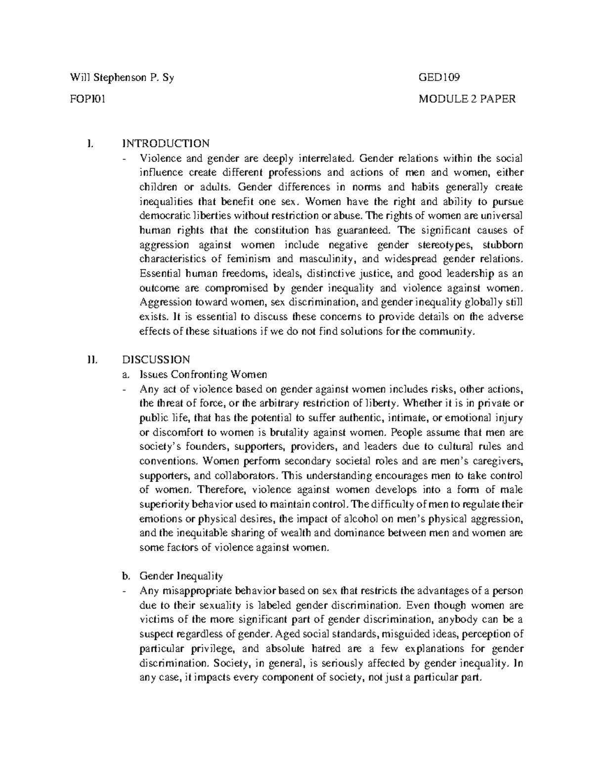 SY GED109 M2 Paper - ddd - Will Stephenson P. Sy GED FOPI01 MODULE 2 PAPER I. INTRODUCTION ...