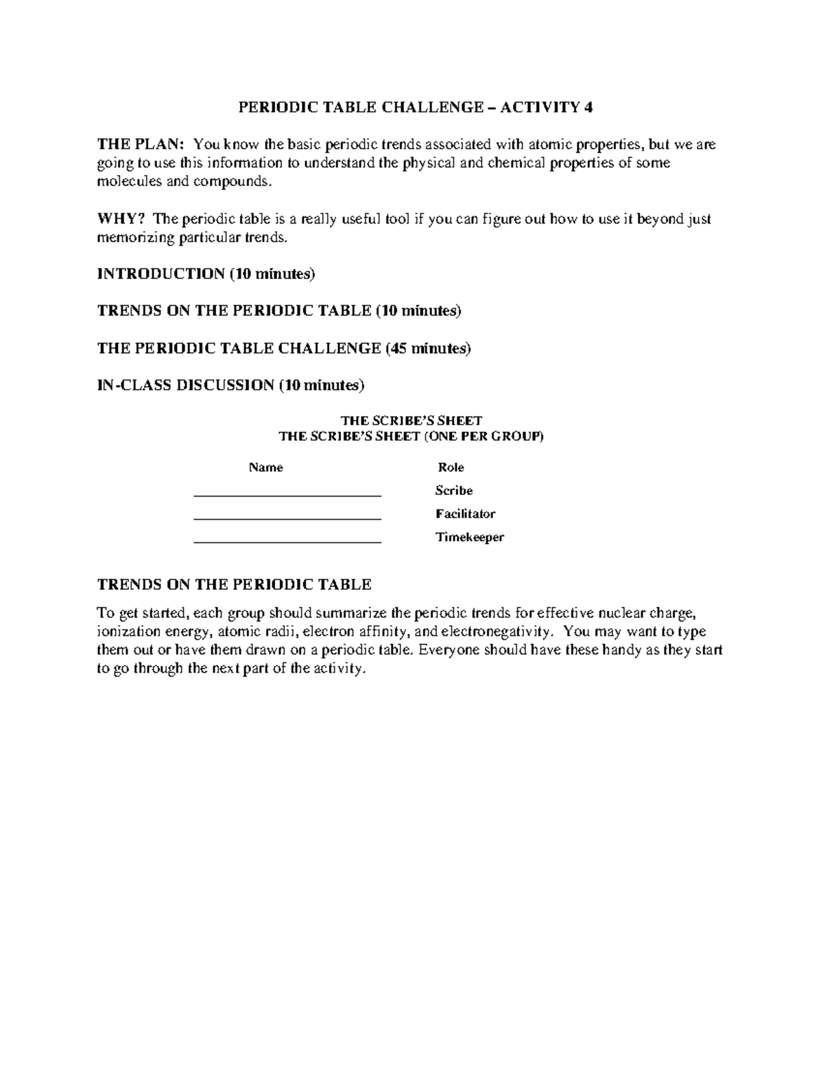 Activity 4 February 4 KEY - PERIODIC TABLE CHALLENGE – ACTIVITY 4 THE ...