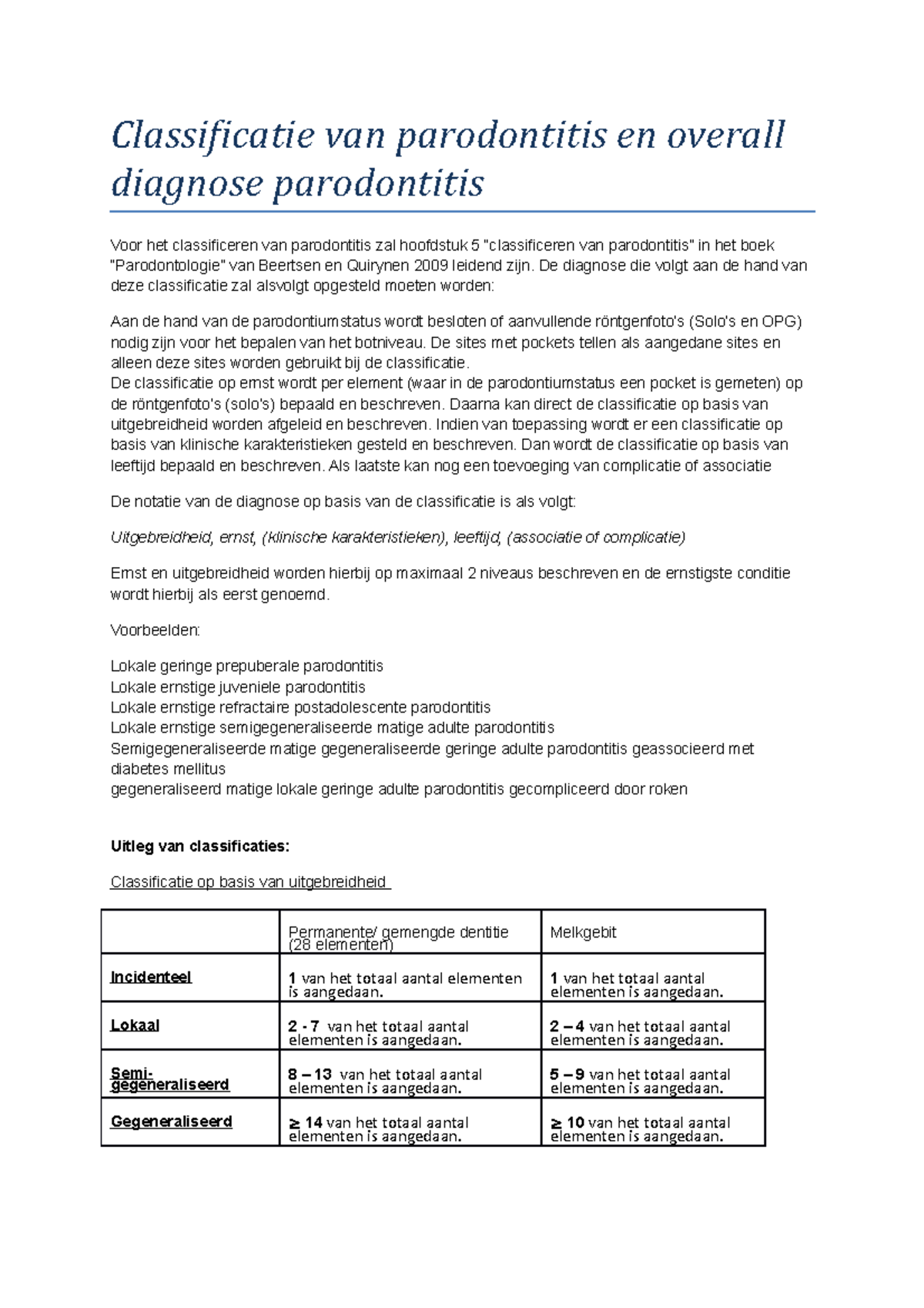 Classificatie van parodontitis en overall diagnose parodontitis ...