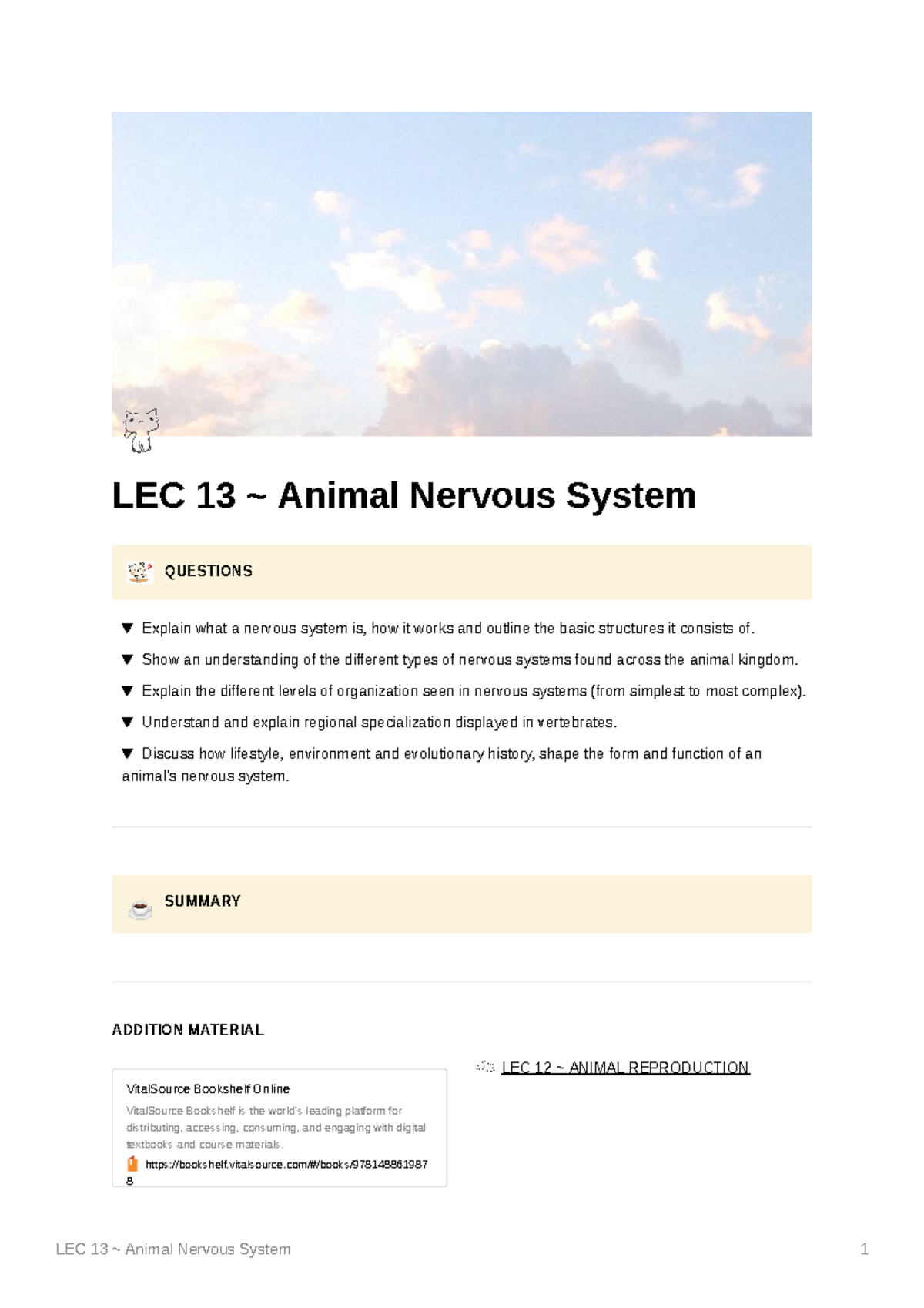 LEC 13 Animal Nervous System - LEC 13 ~ Animal Nervous System QUESTIONS ...
