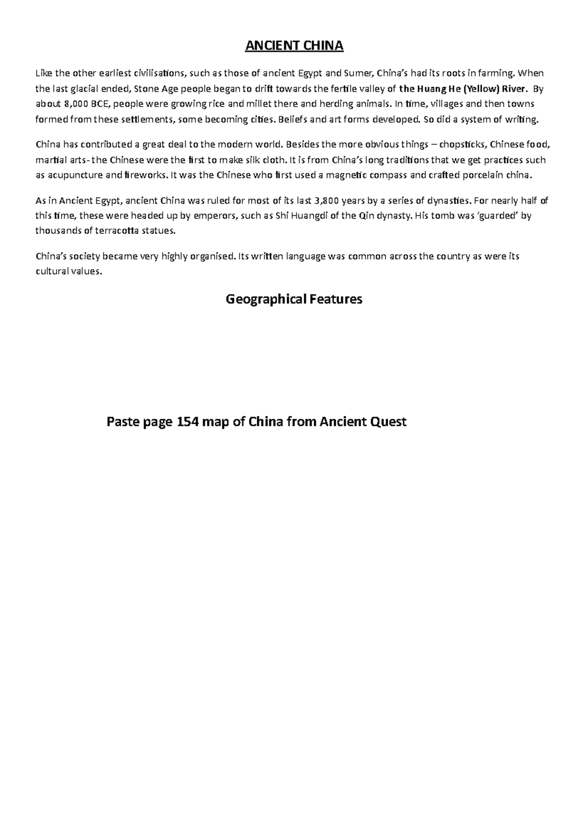 Timeline and Geographical Features Activities - ANCIENT CHINA Like the ...