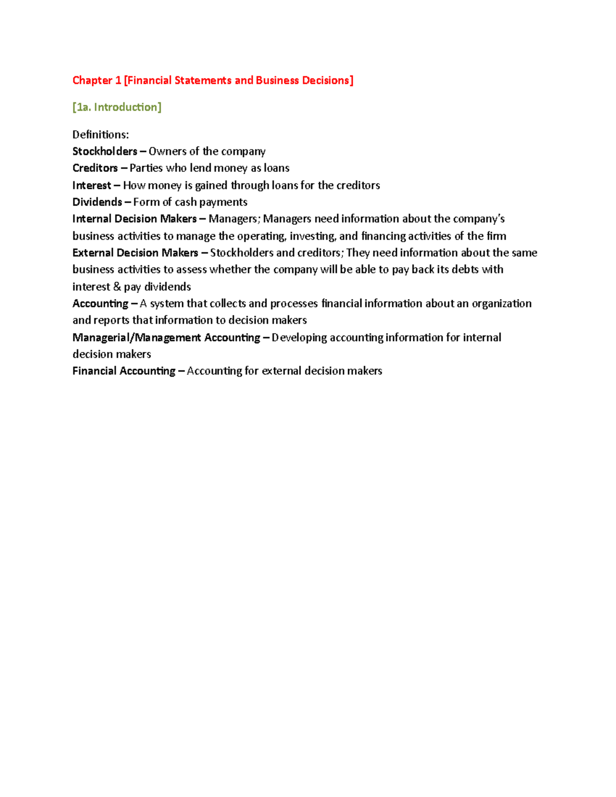 Chapter 1 (Financial Statements) - Chapter 1 [Financial Statements and ...