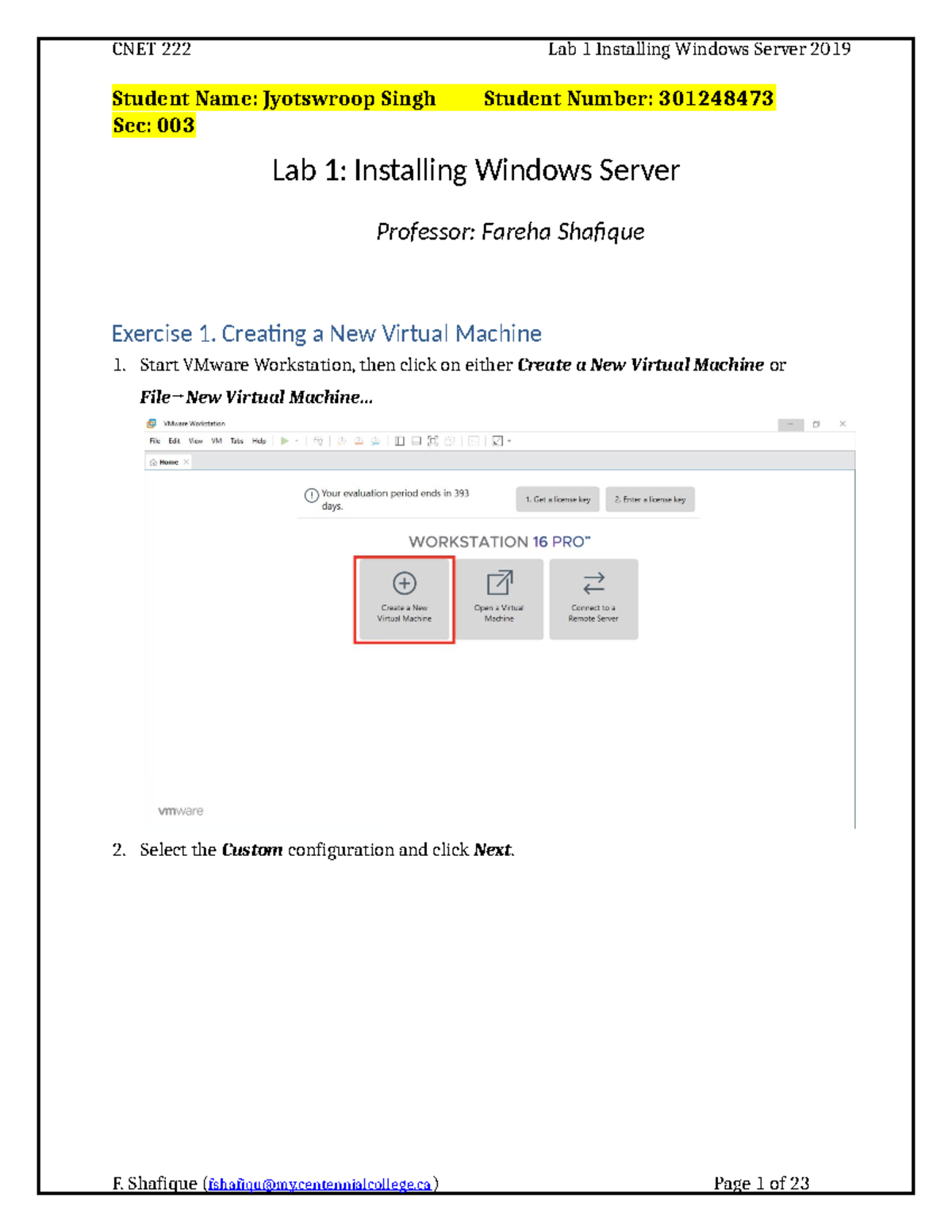 Lab01-Windows Server Installation - Student Name: Jyotswroop Singh ...