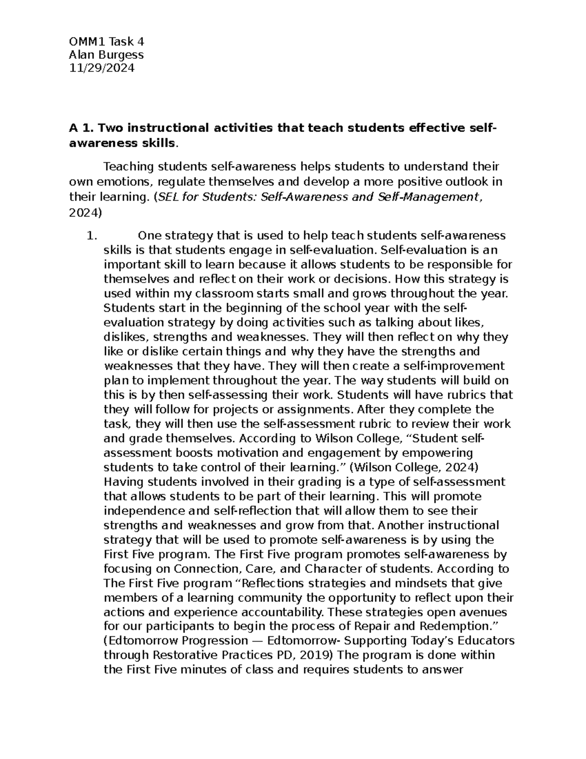 OMM1 Task4-2 - omm1 task 4 - Alan Burgess 11/29/ A 1. Two instructional ...