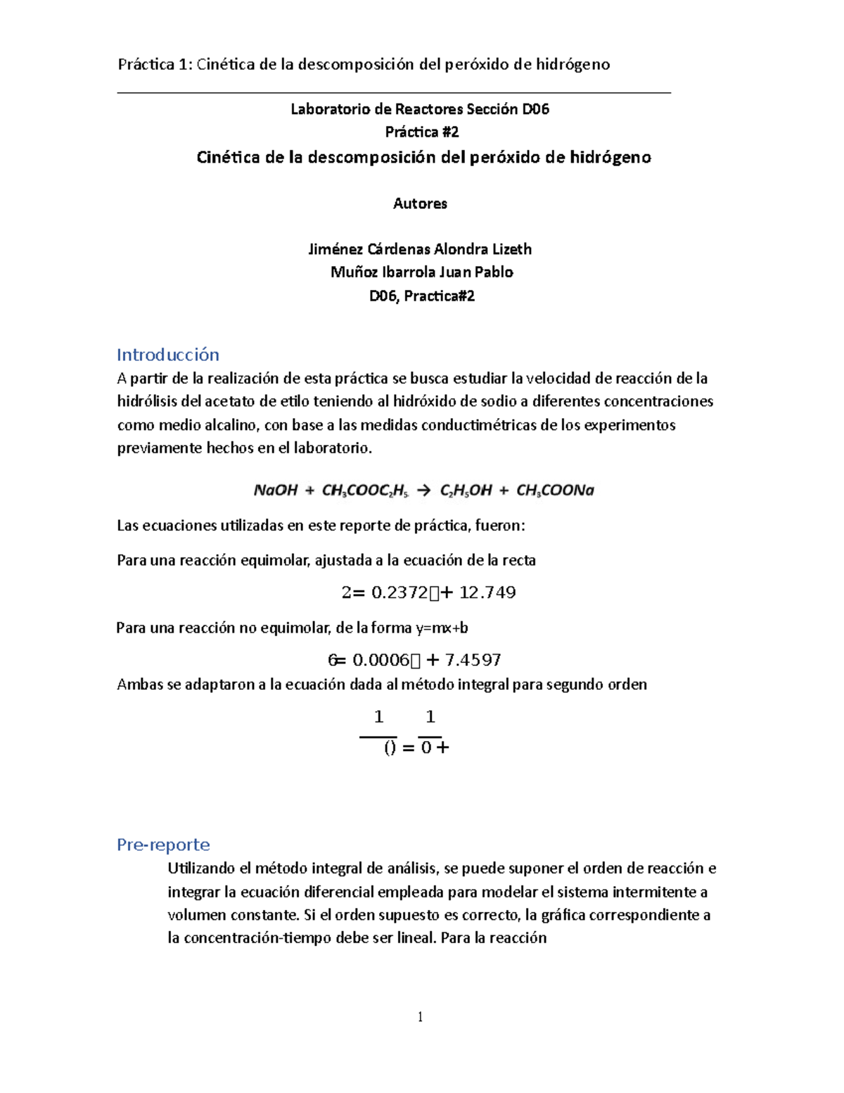 Laboratorio de Reactores practica 3 - **Laboratorio de Reactores ...