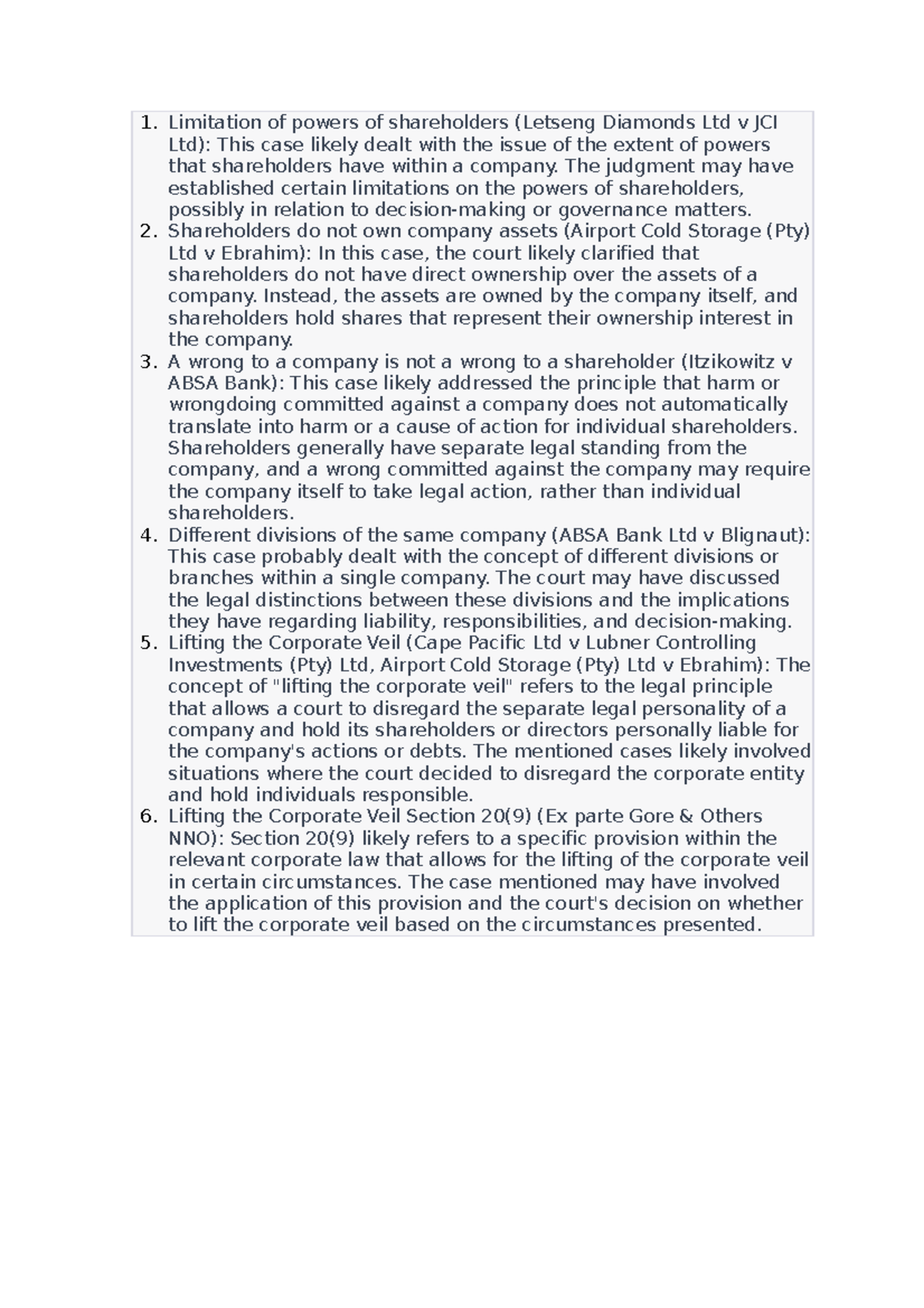 LU 5 notes extra - Limitation of powers of shareholders (Letseng ...