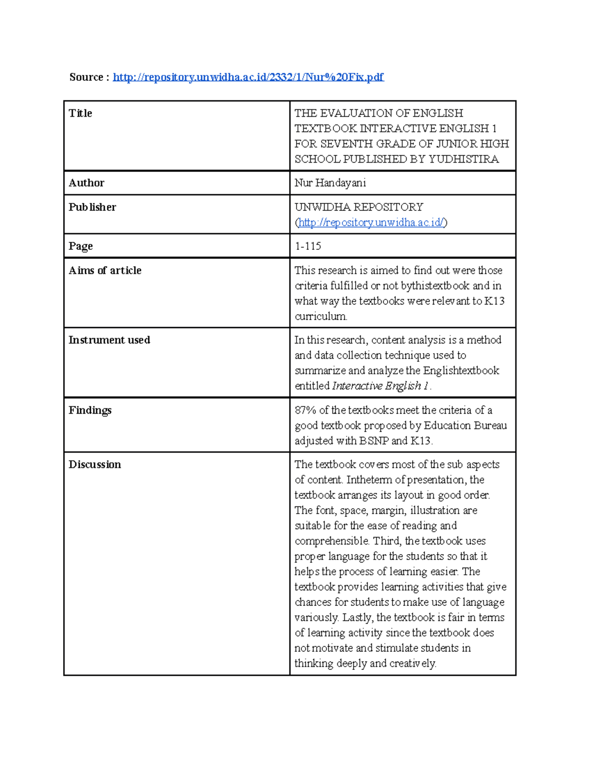 Article Analysis Source Repository Unwidha Ac 2332 1 Nur 20fix Pdf
