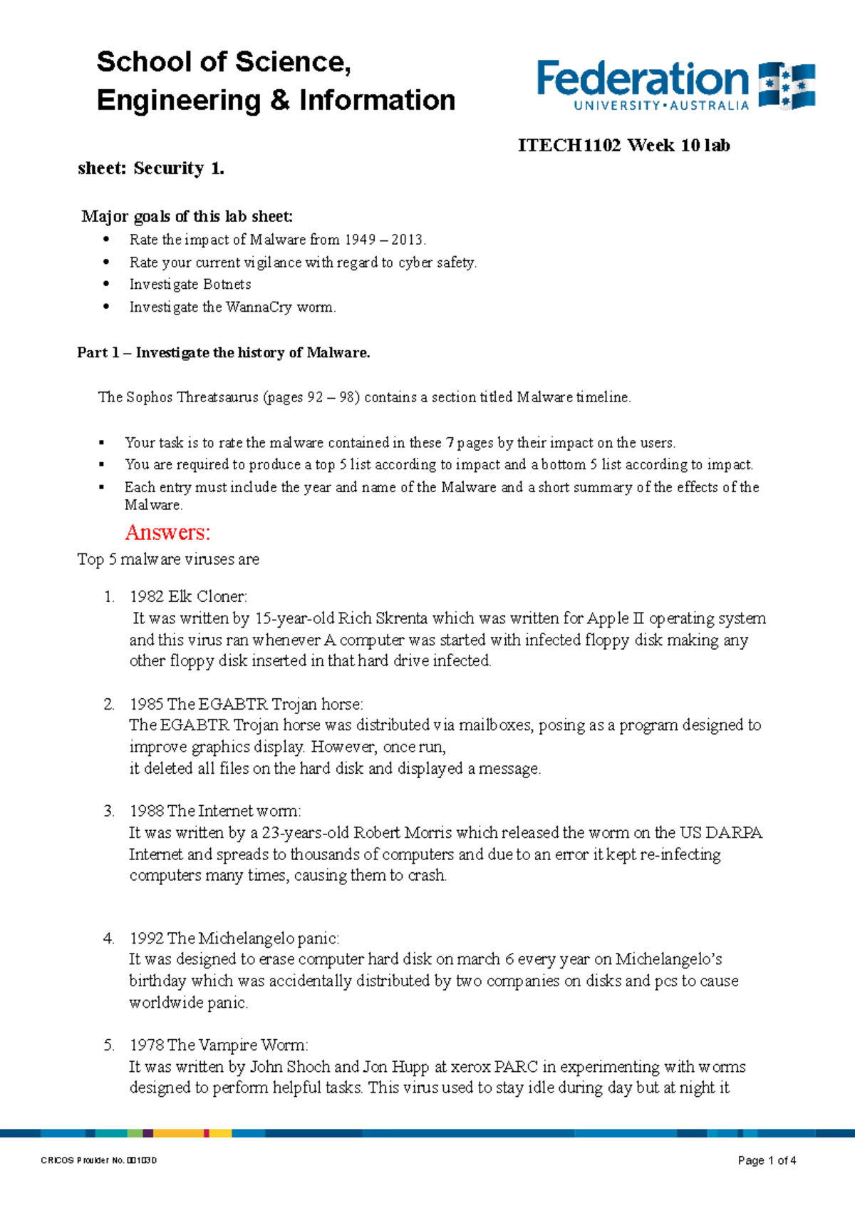 Week 10 Lab Sheet – Security 1 - Engineering & Information ITECH1102 Week 10 lab sheet: Security ...