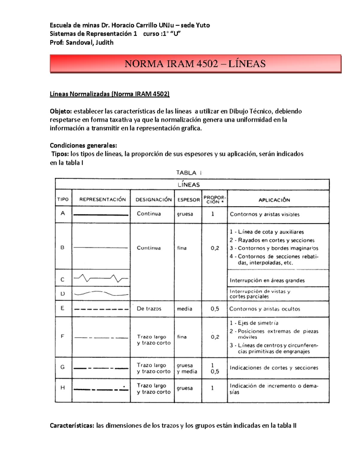 Sistemas de representacion 1 - NORMA IRAM 4502 – LÍNEAS Escuela de ...