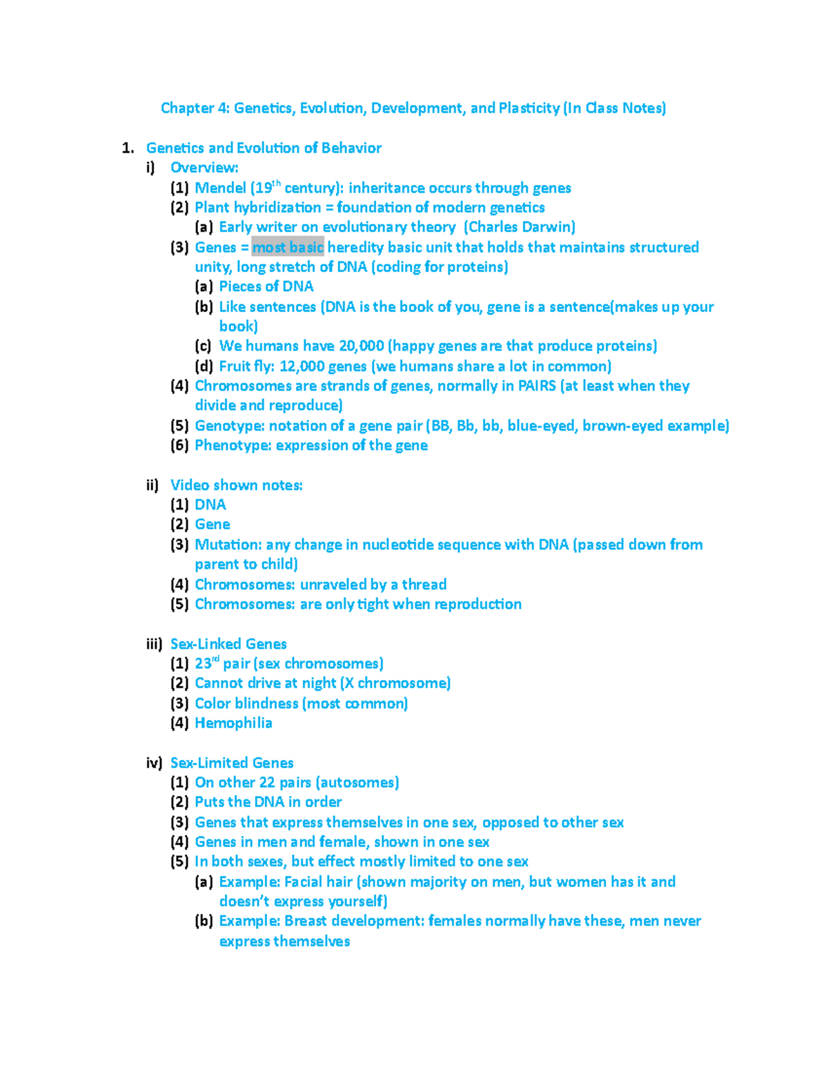 Notes 3 - chapter review - Chapter 4: Genetics, Evolution, Development ...