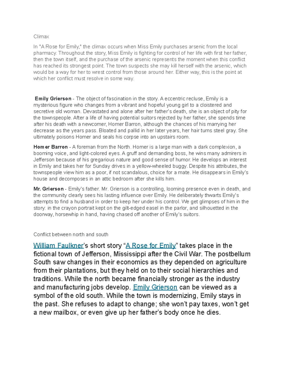 Document - ghjkm - Climax In "A Rose for Emily," the climax occurs when ...