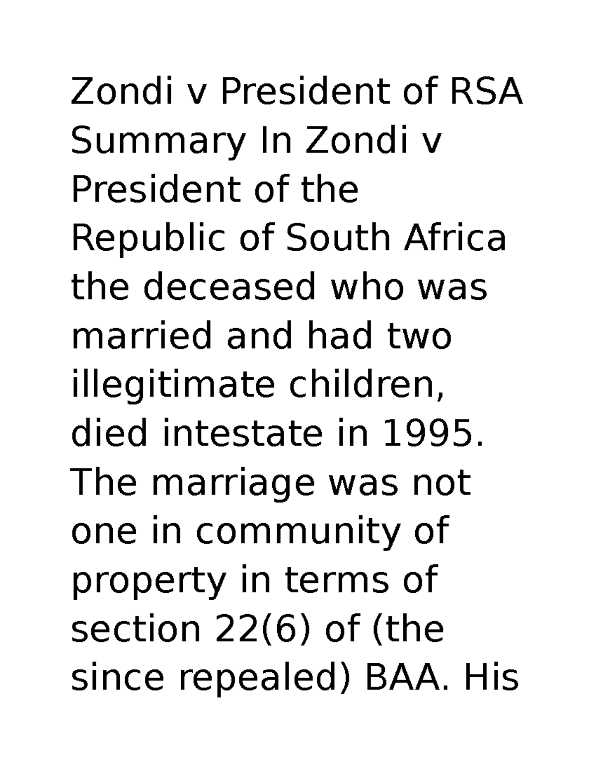 Zondi v President of RSA Summary In Zondi v President of the Republic ...