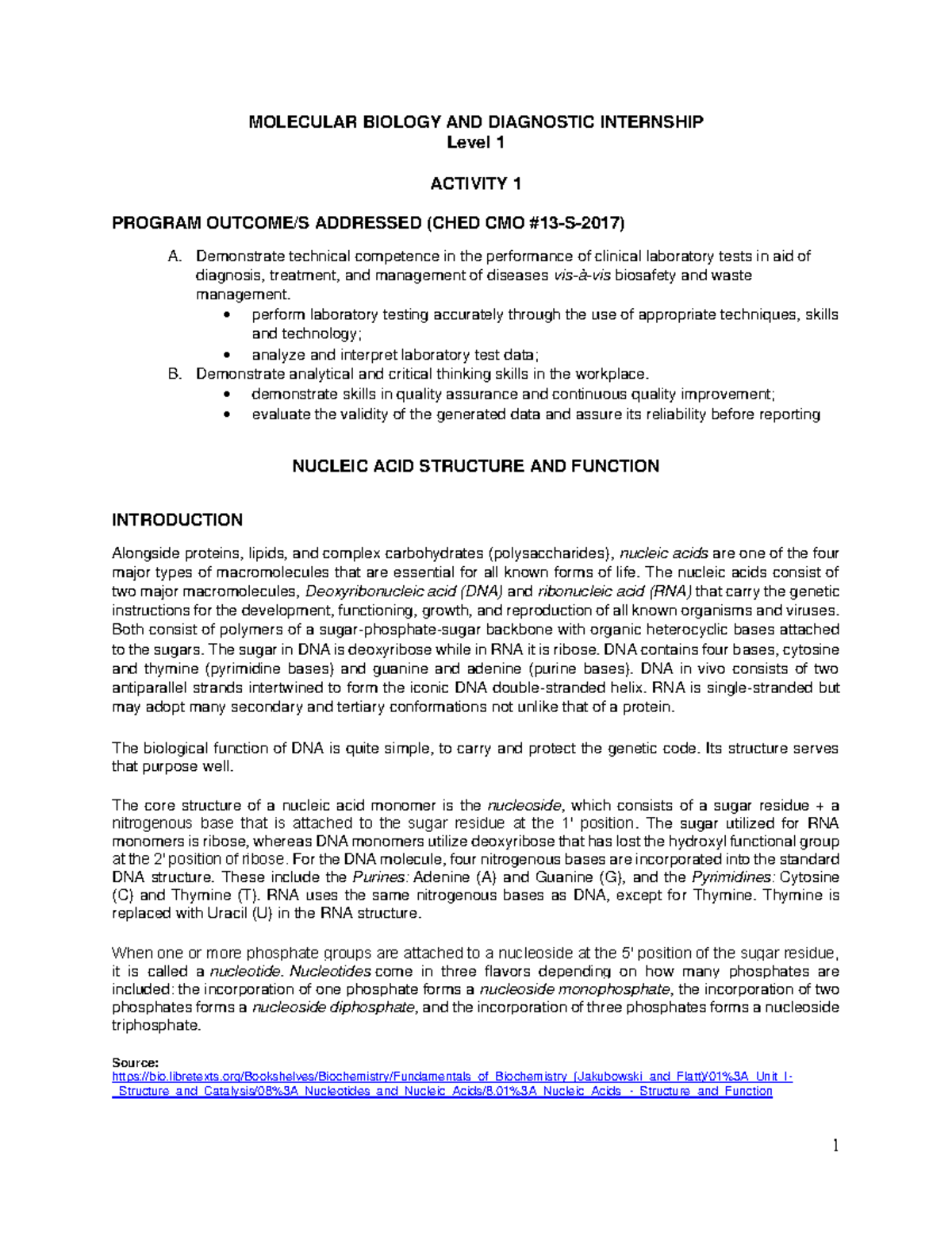 MBD Self Directed Blended Internship Workbook - MOLECULAR BIOLOGY AND ...