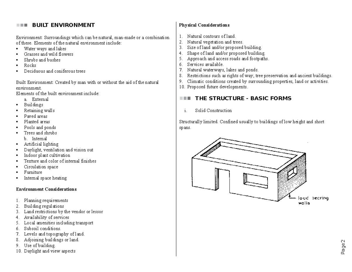 Lecture notes on Built Environment - Page BUILT ENVIRONMENT Environment ...