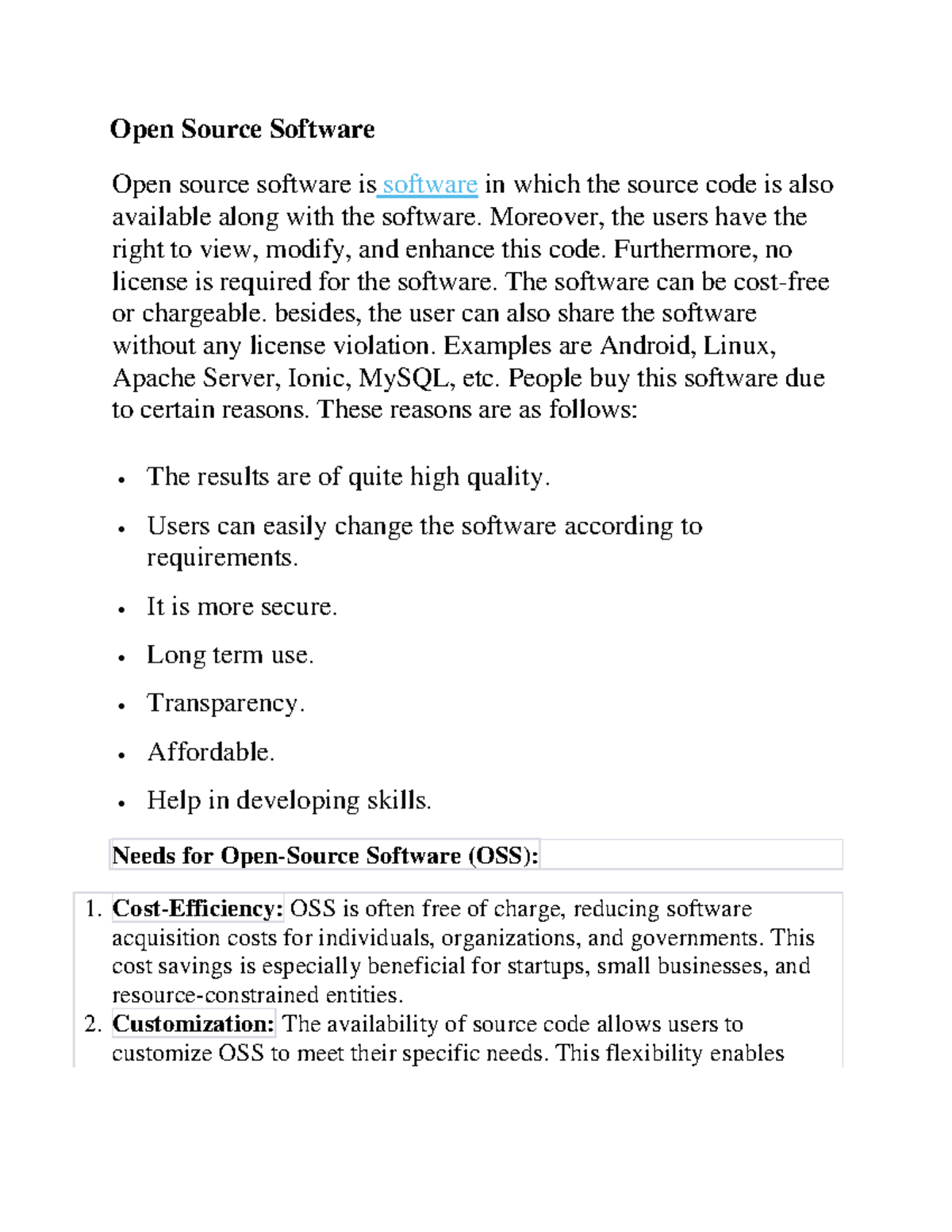 Open Source Software Notes - Open Source Software Open source software ...