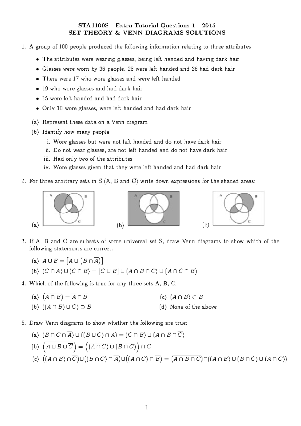 Extra Tutorial Questions 1 - Set Theory 2015 Solutions - STA1100S ...