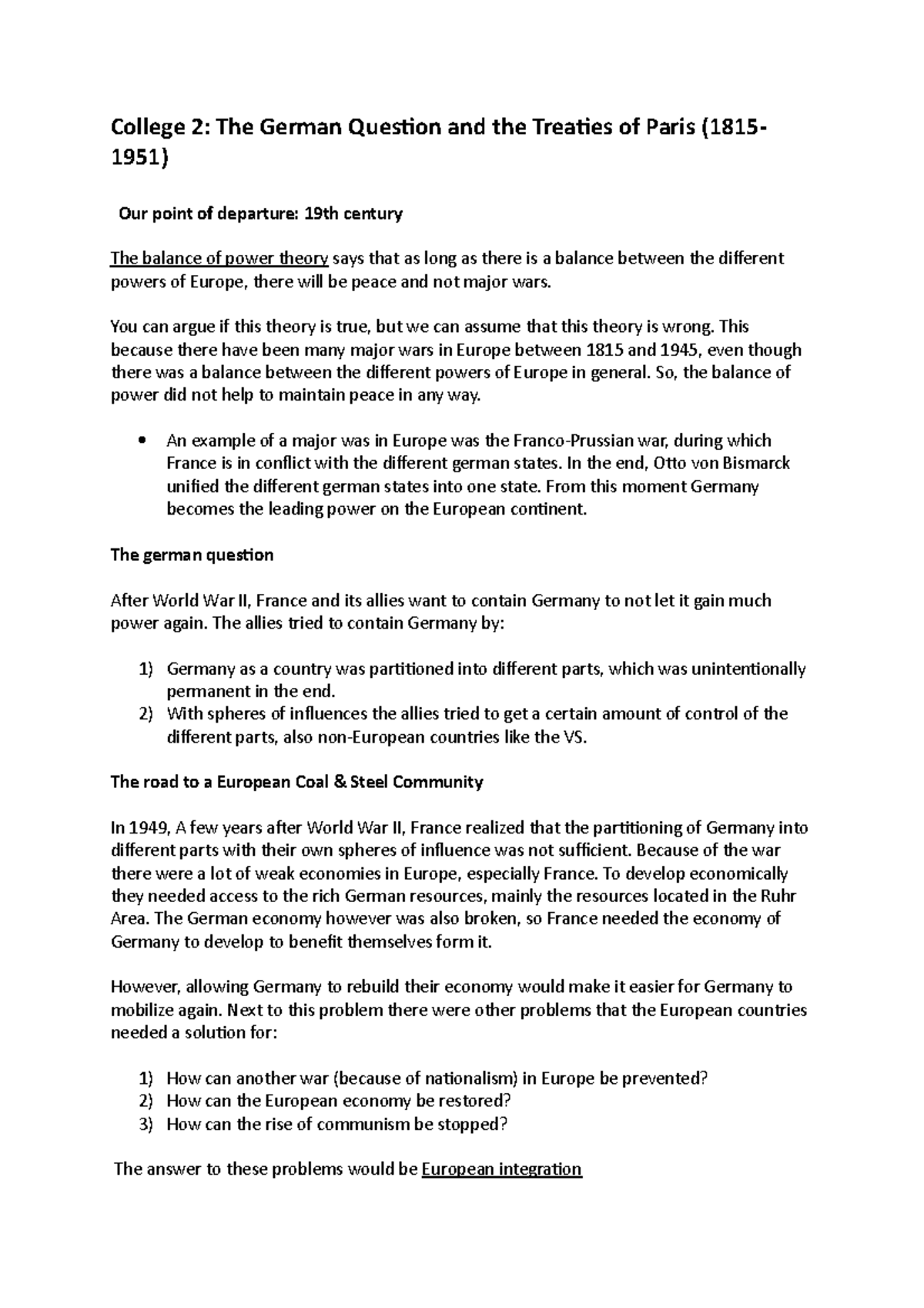 Kopie van THEI College 1 - College 2: The German Question and the ...