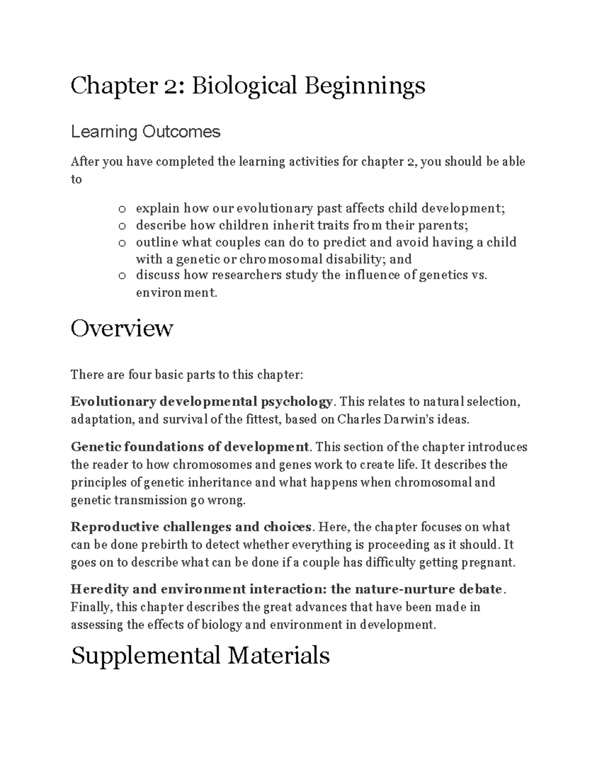 Unit 2 - PSYC 323 - Lecture notes 2 - Chapter 2: Biological Beginnings ...