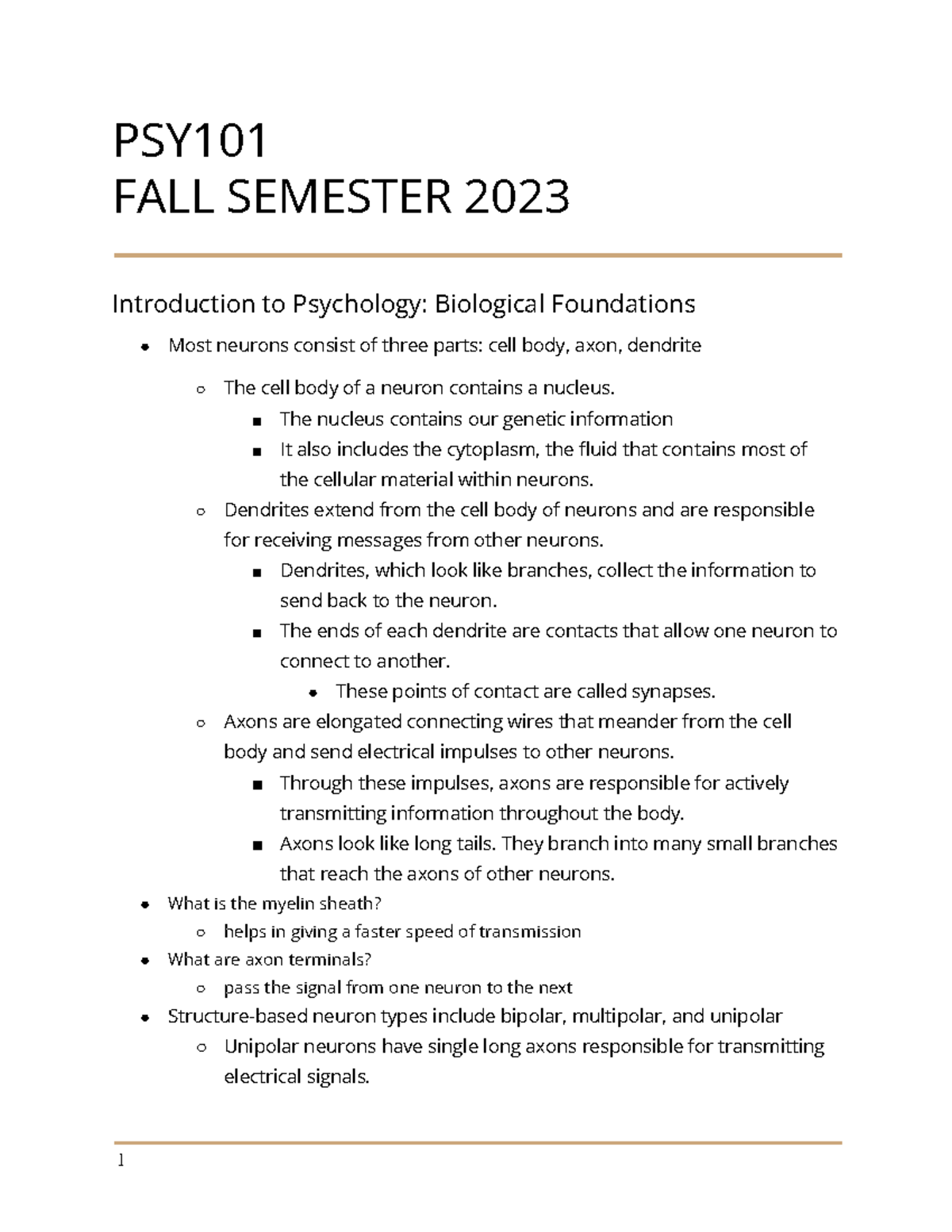 Introduction to Psychology Biological Foundations ( Downloaded) - PSY ...