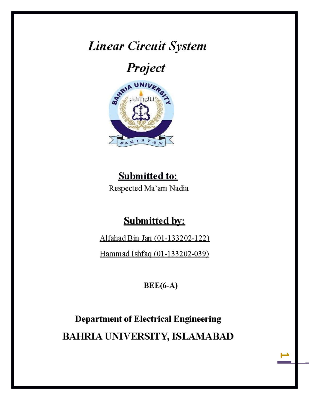 2nd assignment of fpga - Linear Circuit System Project Submitted to ...